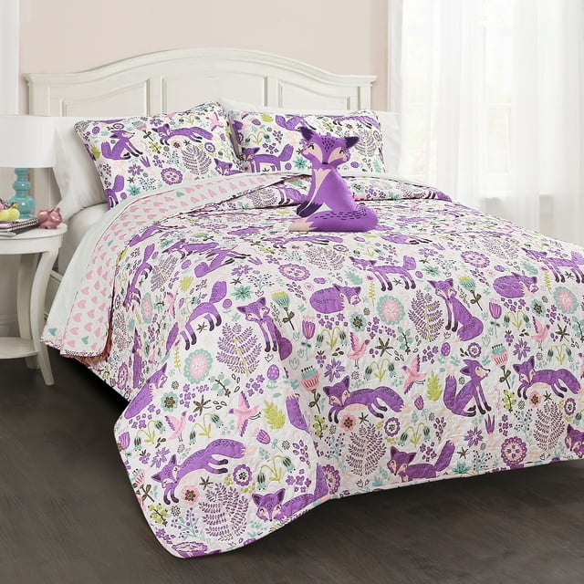 Lush Decor Reversible Pixie Fox Kids Quilt 4-Piece Set, Multiple Colors ...