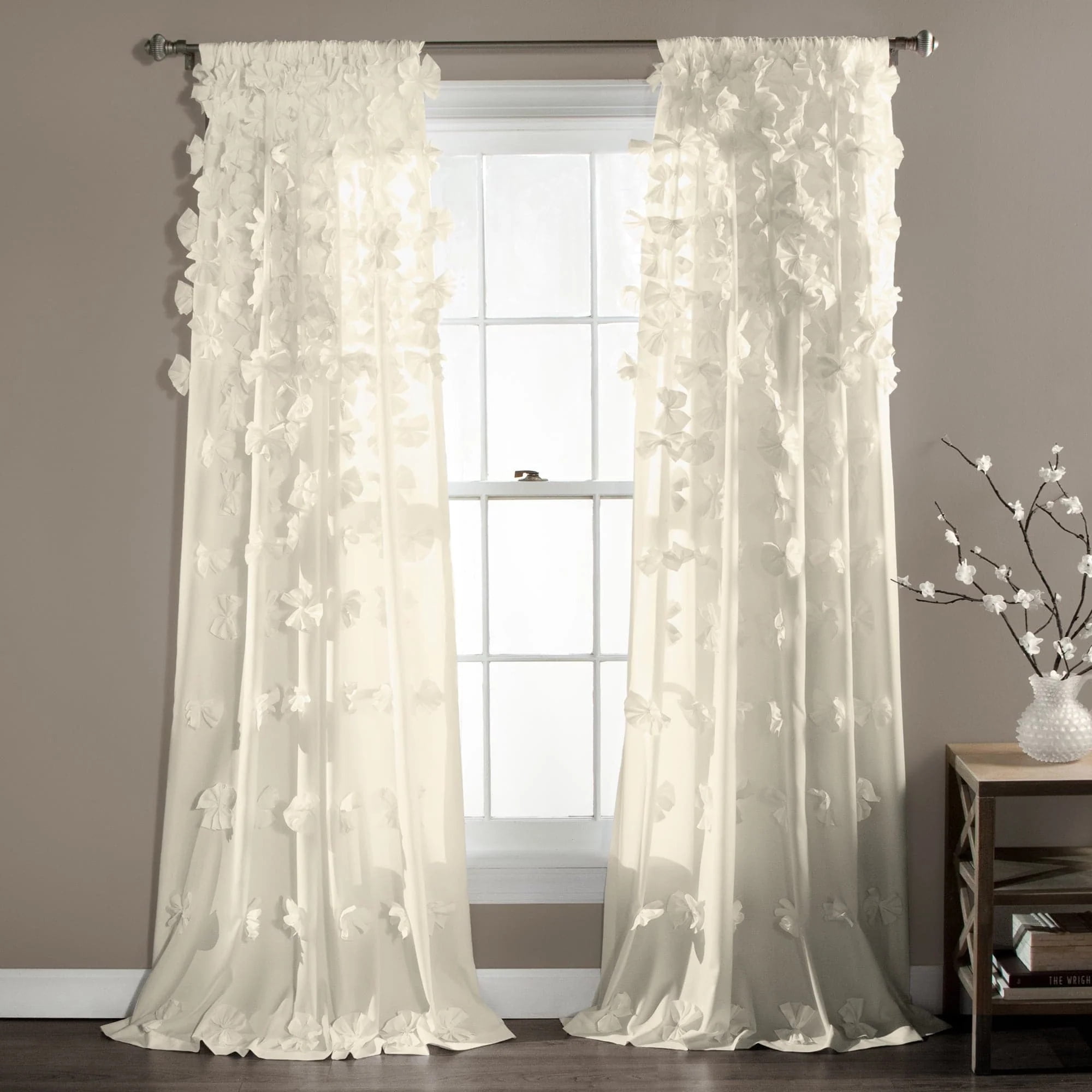 Lush Decor Riley Sheer 84" x 54" Solid Ivory 3" Rod Pocket Single ...