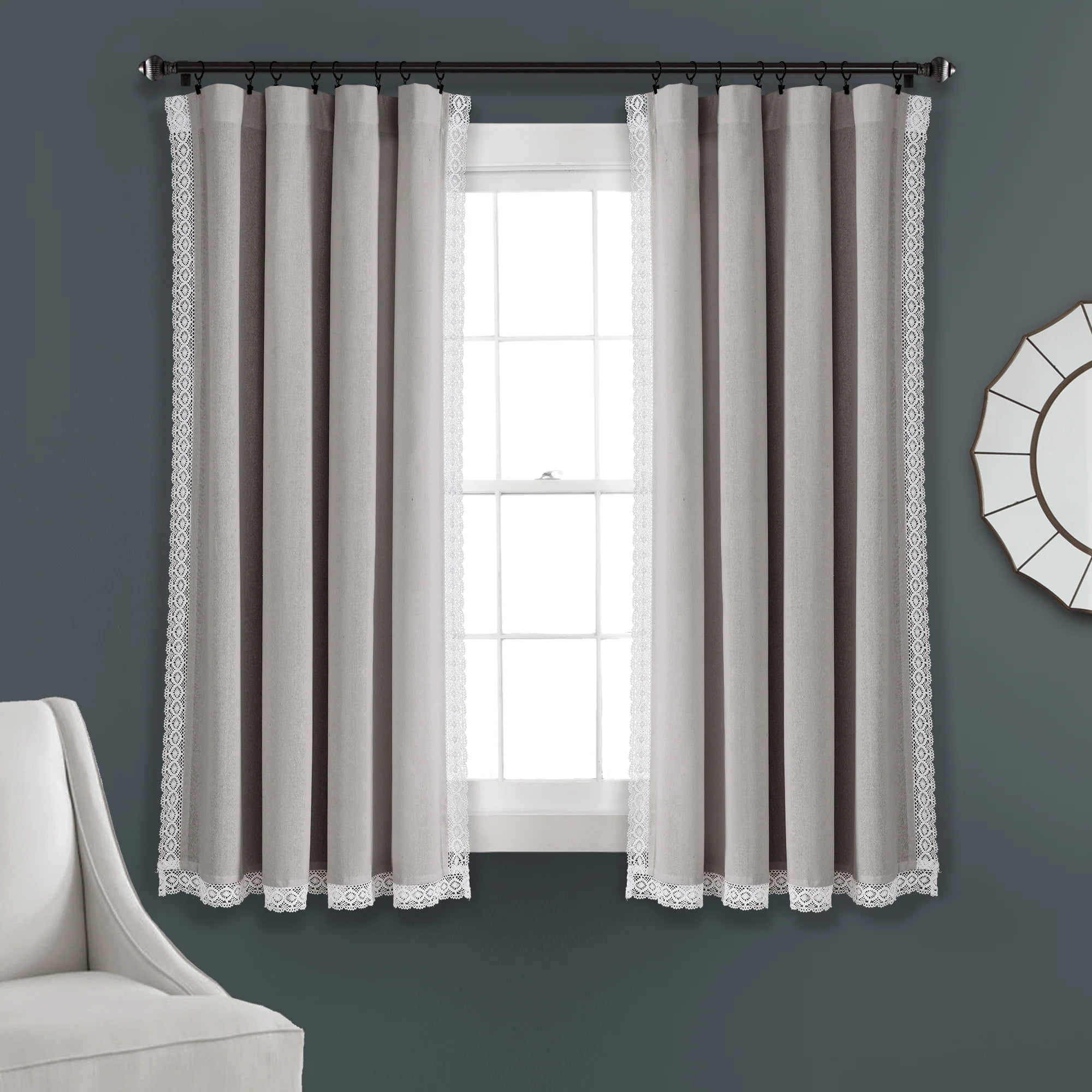 Lush Decor Rosalie Faux Linen Delicate Lace Edge Solid Color 3" Rod ...