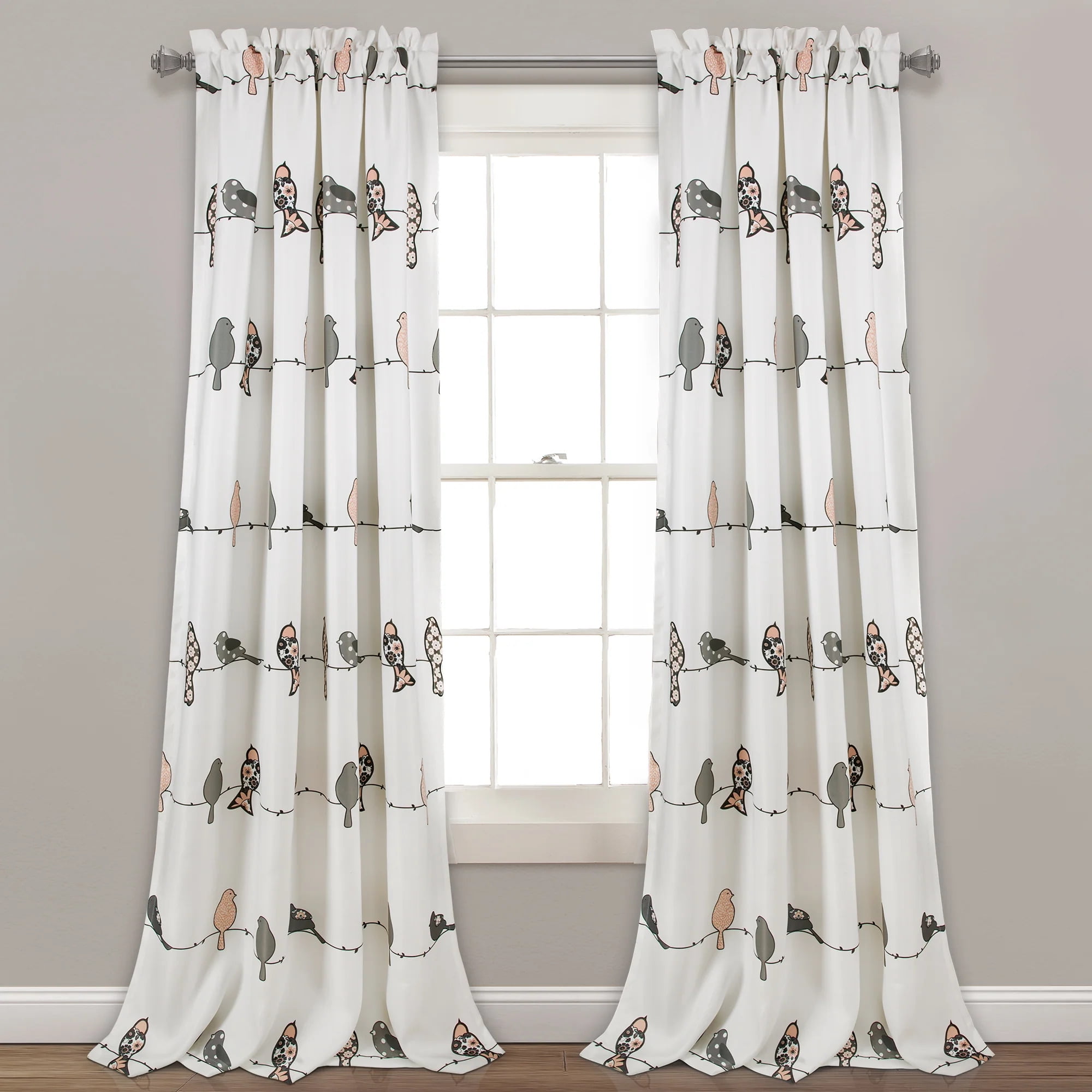 Lush Decor Rowley Birds Room Darkening 95" x 52"+ 2" Header Animal ...
