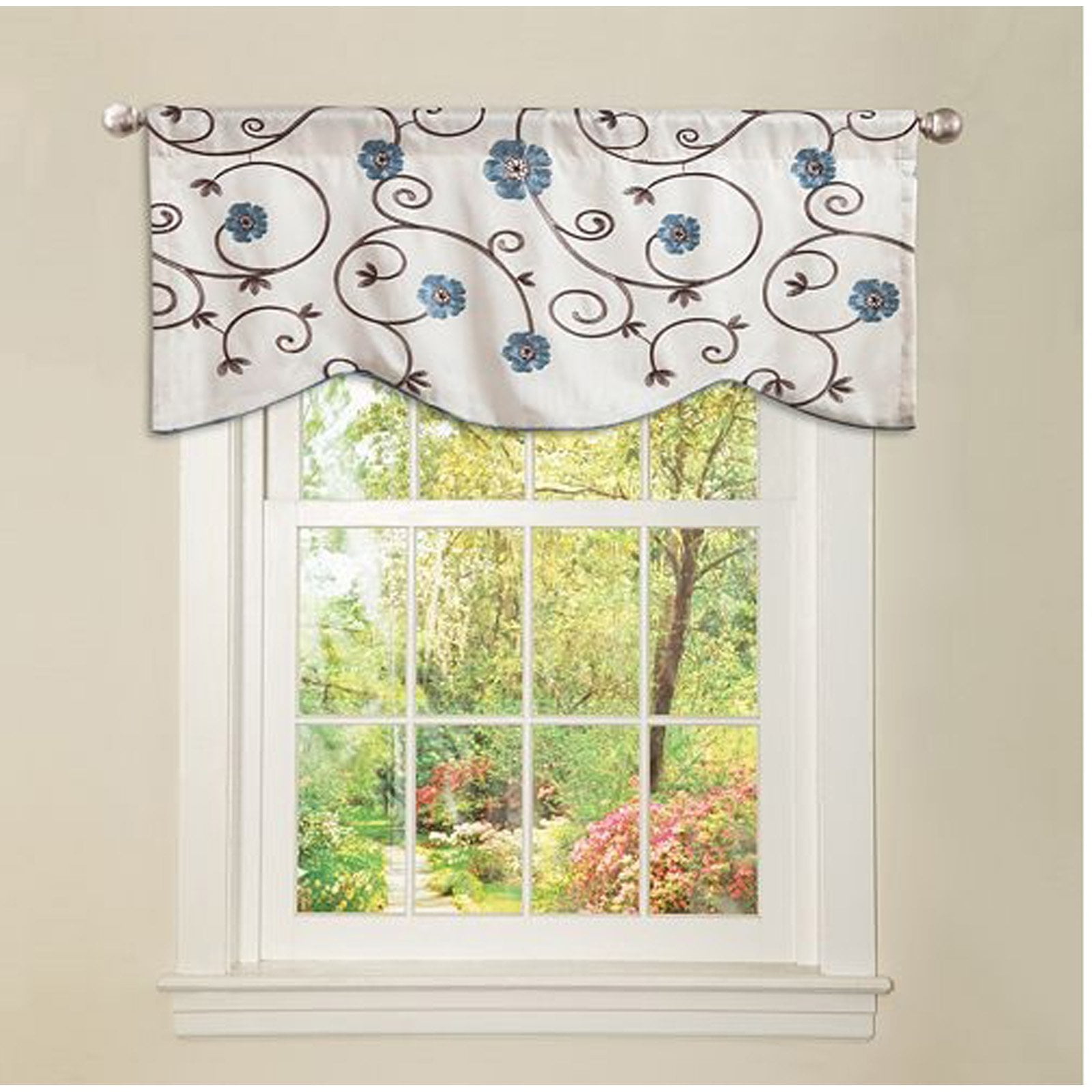 Lush Decor Royal Garden Elegant Floral Embroidery Window Valance 3" Rod ...