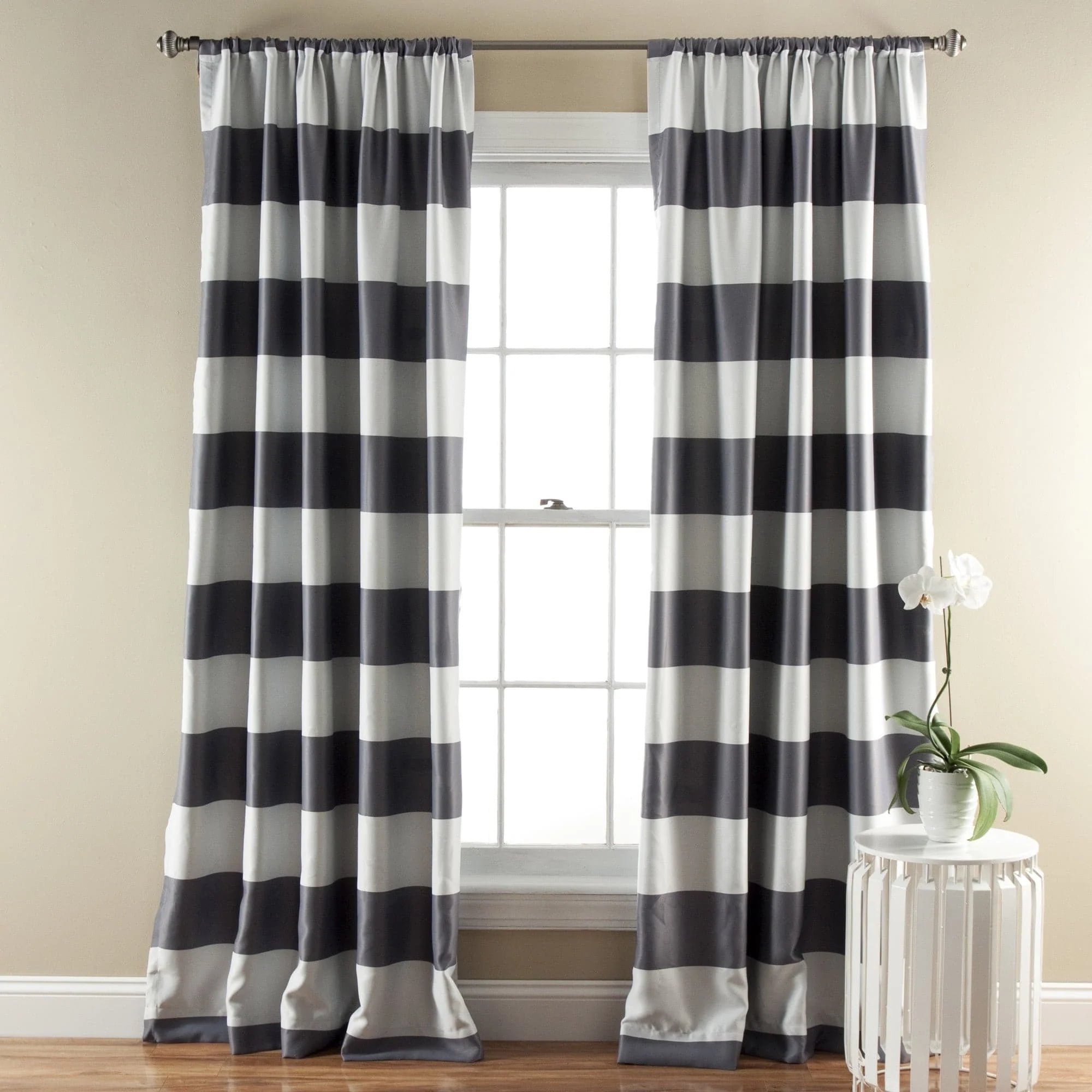 Lush Decor Stripe Room Darkening 84" x 52" Stripe Gray 100% Polyester 3 ...