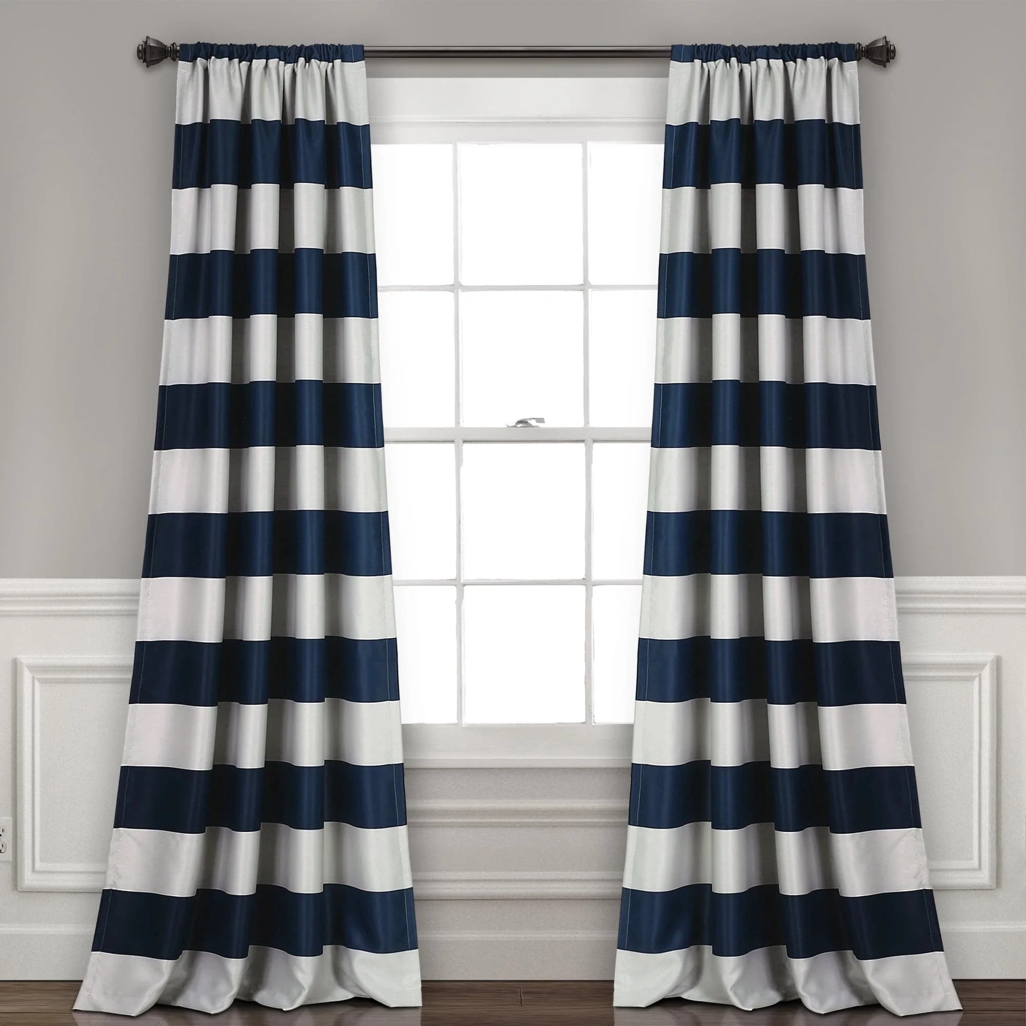 Lush Decor Stripe Room Darkening 95" x 52" Stripe Navy 100% Polyester 3 ...