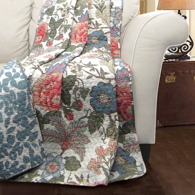 Lush Decor Sydney Floral Cotton Reversible Throw, 60x50, Green/Blue ...