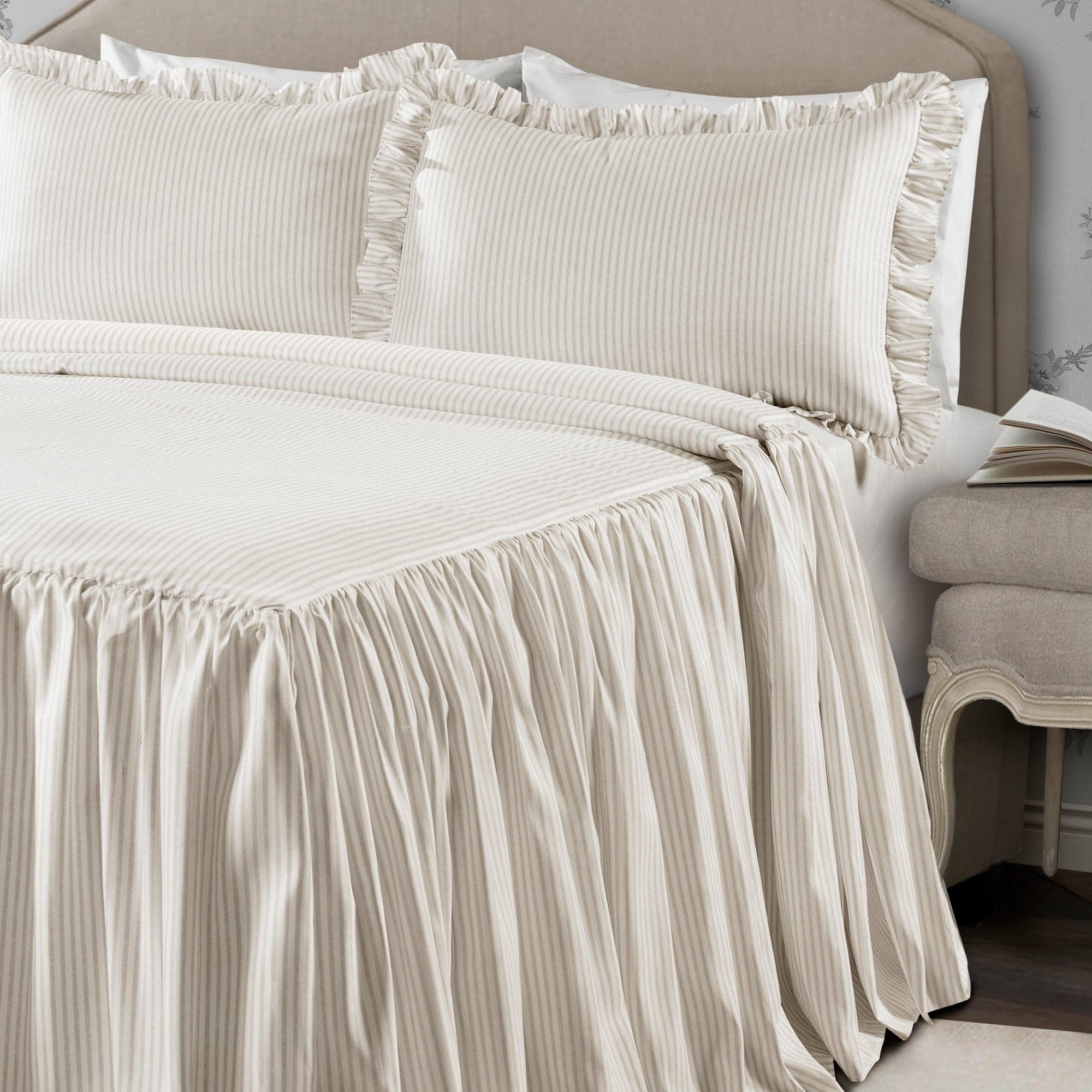 Lush Decor Textured Ticking Stripe Ruffle Detail Polyester Bedspread ...