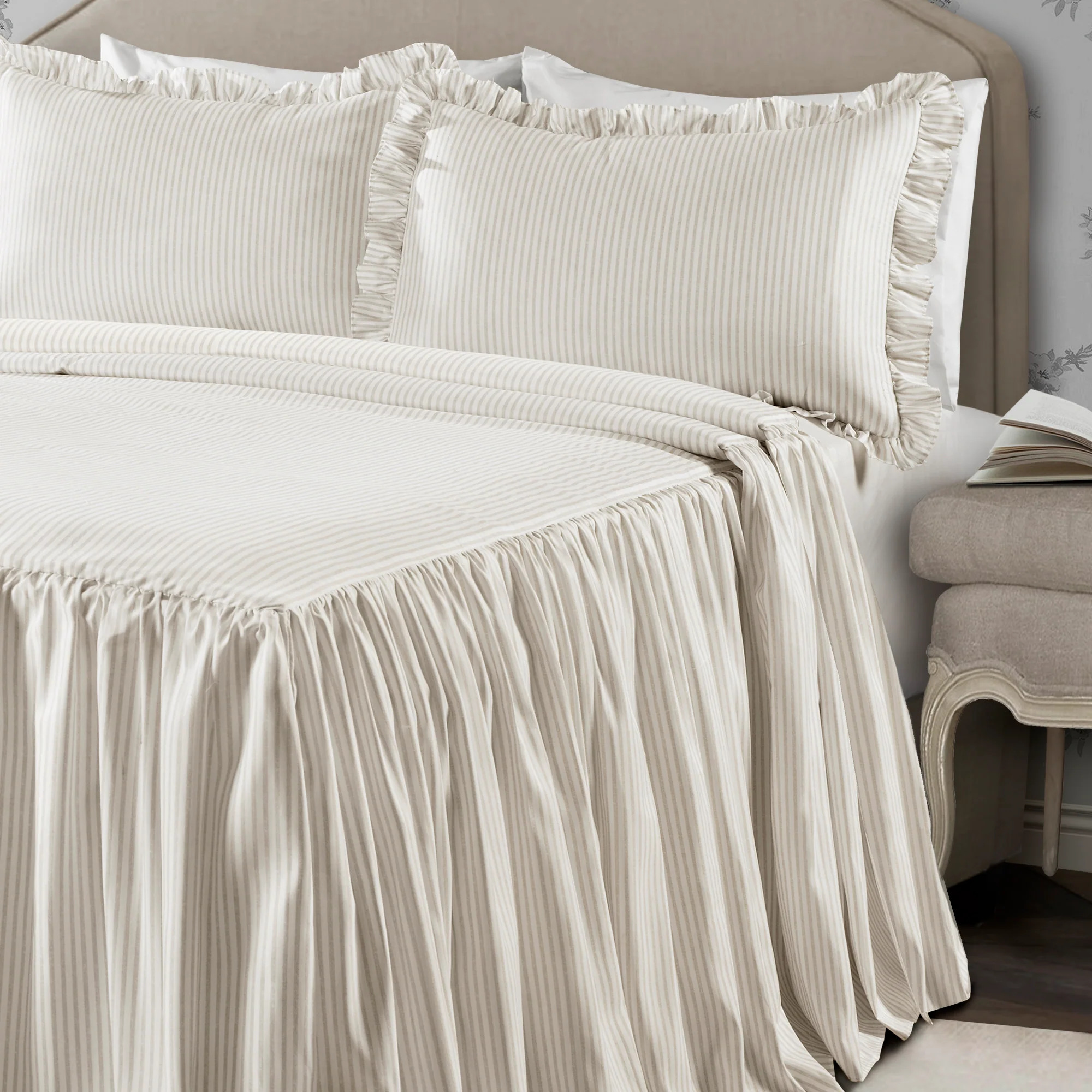Lush Decor Ticking Stripe Ruffle Detail Polyester Bedspread, King ...