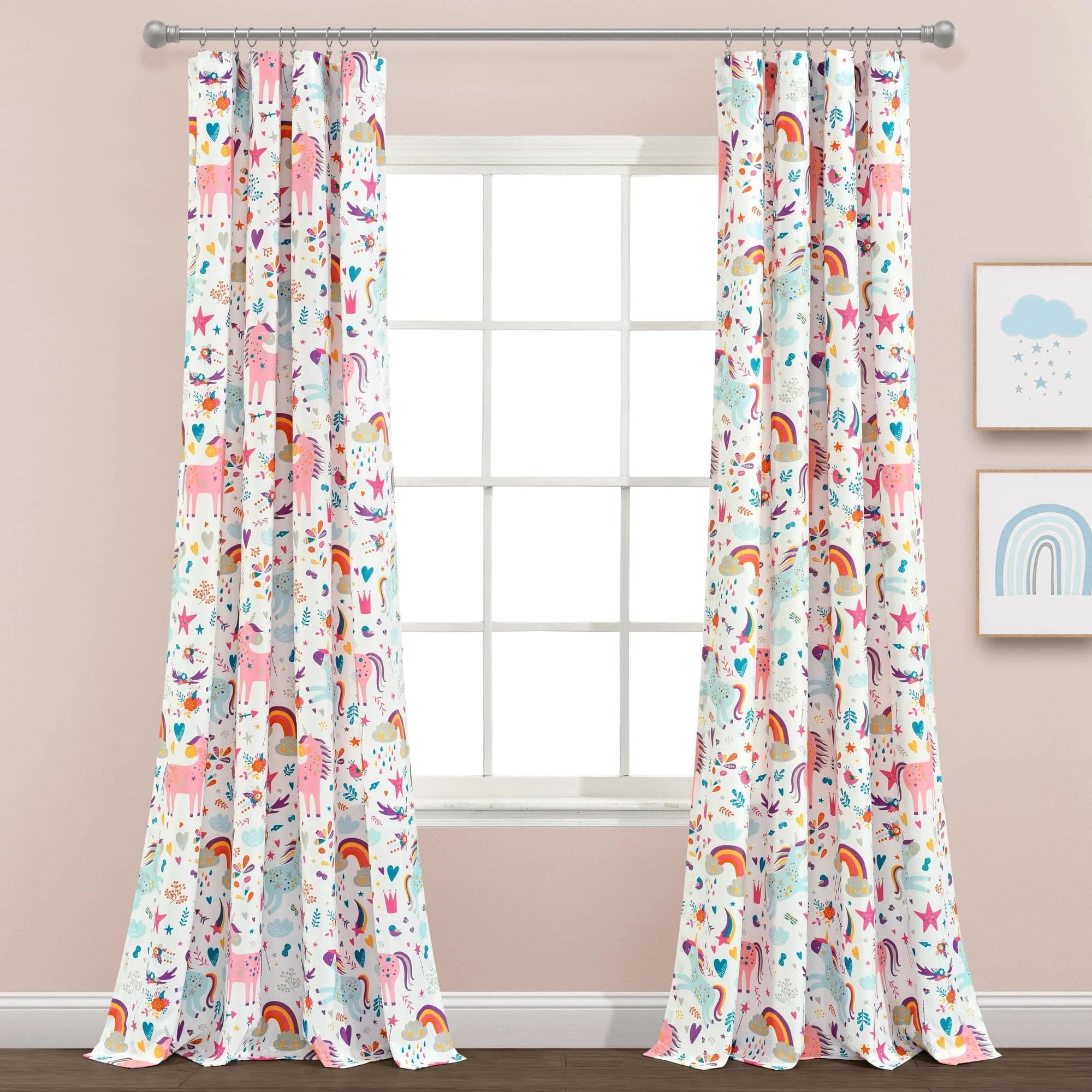 Lush Decor Unicorn Heart 84" x 52" Animal print White 3" Rod Pocket ...