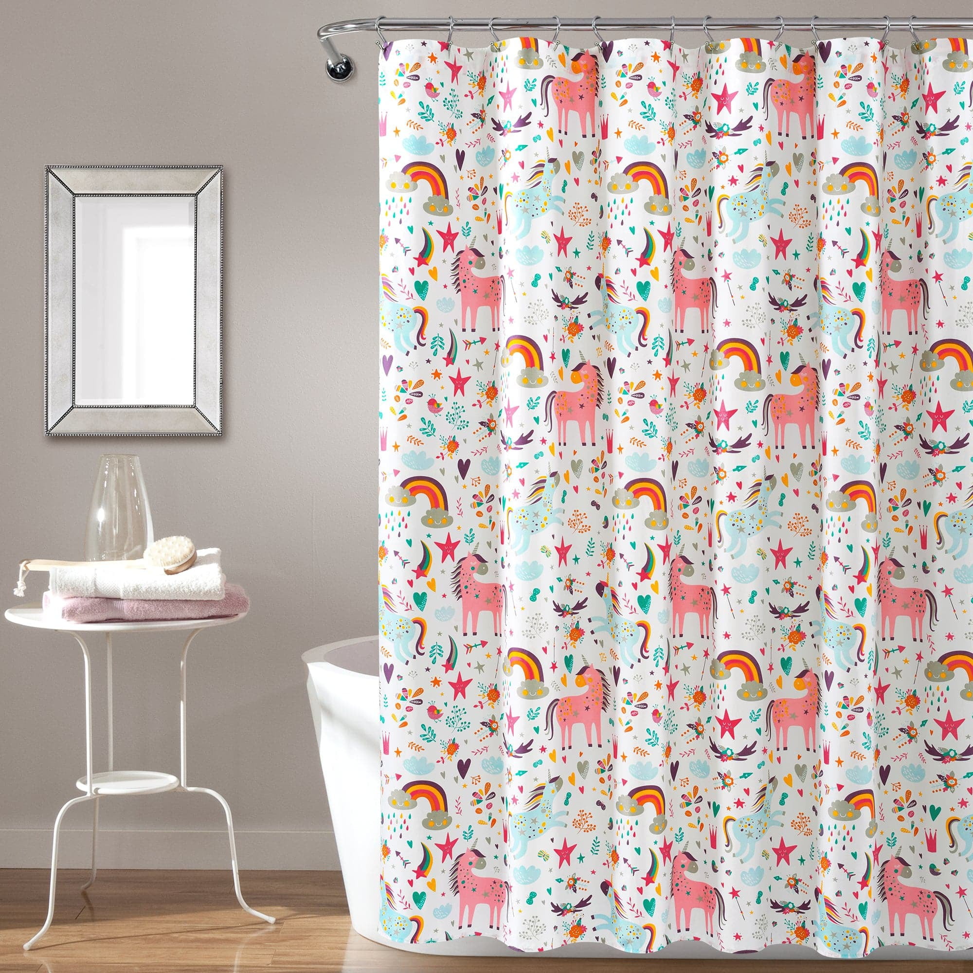 Lush Decor Unicorn Heart Polyester Shower Curtain. 72x72, White/Multi ...