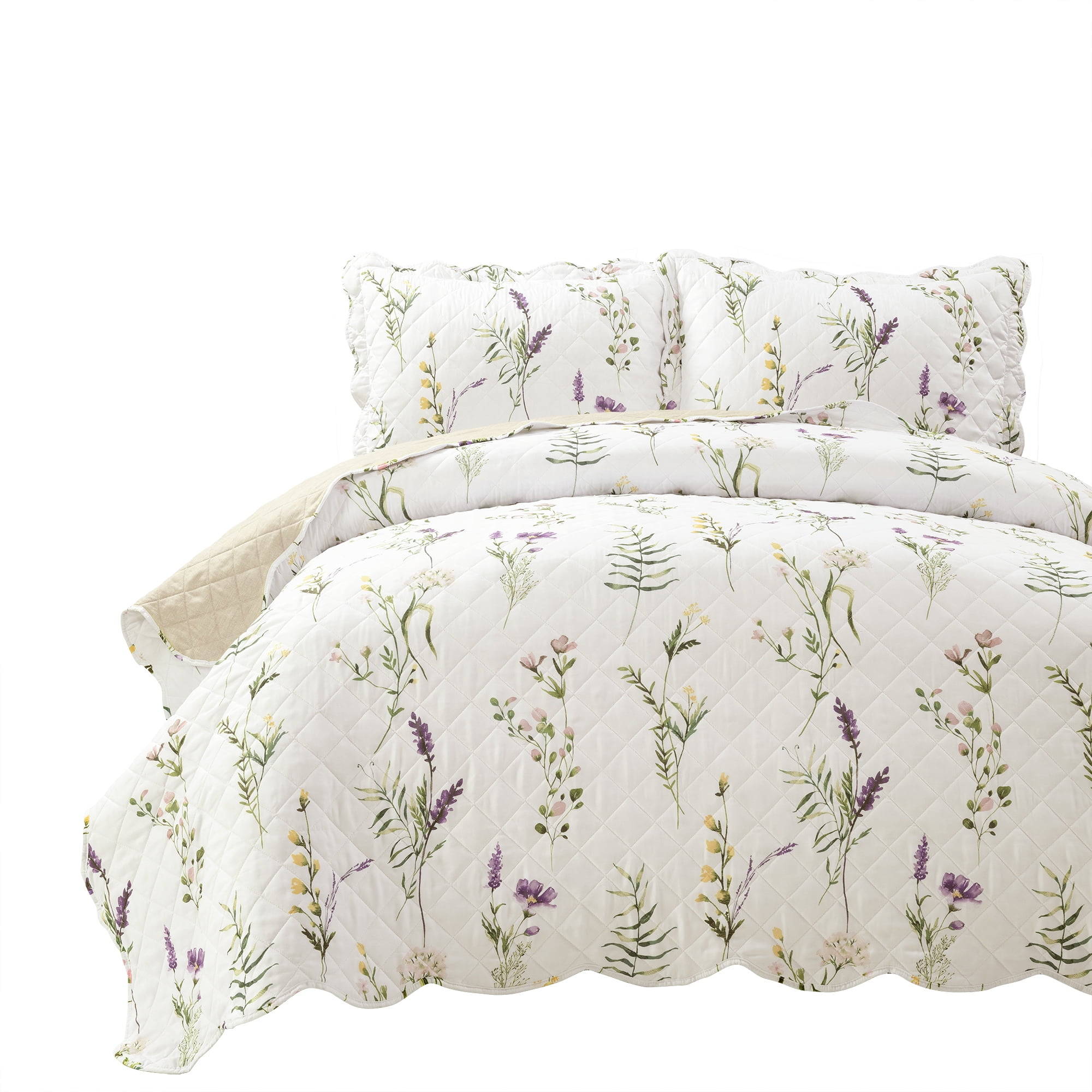 Lush Decor Watercolor Wildflower Scallop Edge Floral Quilt Set, 3 Piece ...