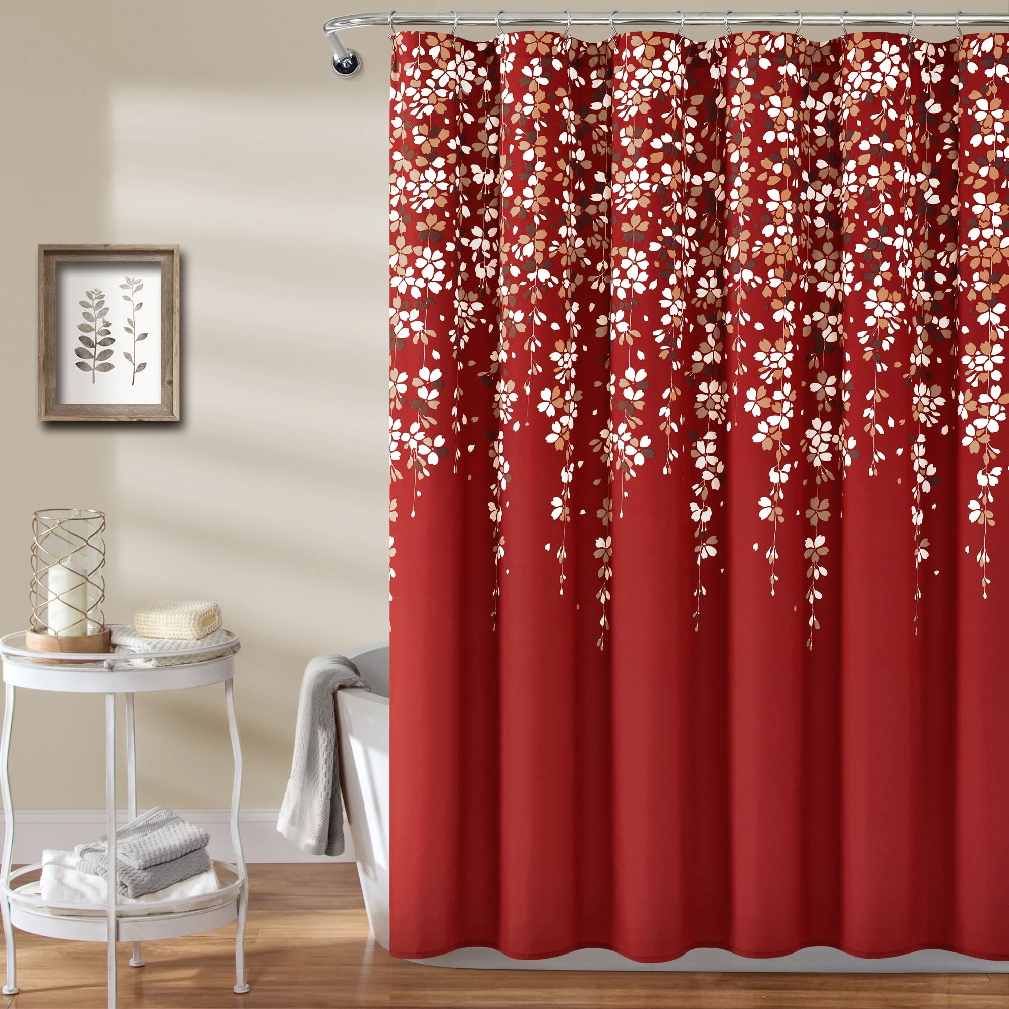 "Lush Decor Floral Shower Curtain, Weeping Flower, Red, 72""L x 72""W ...