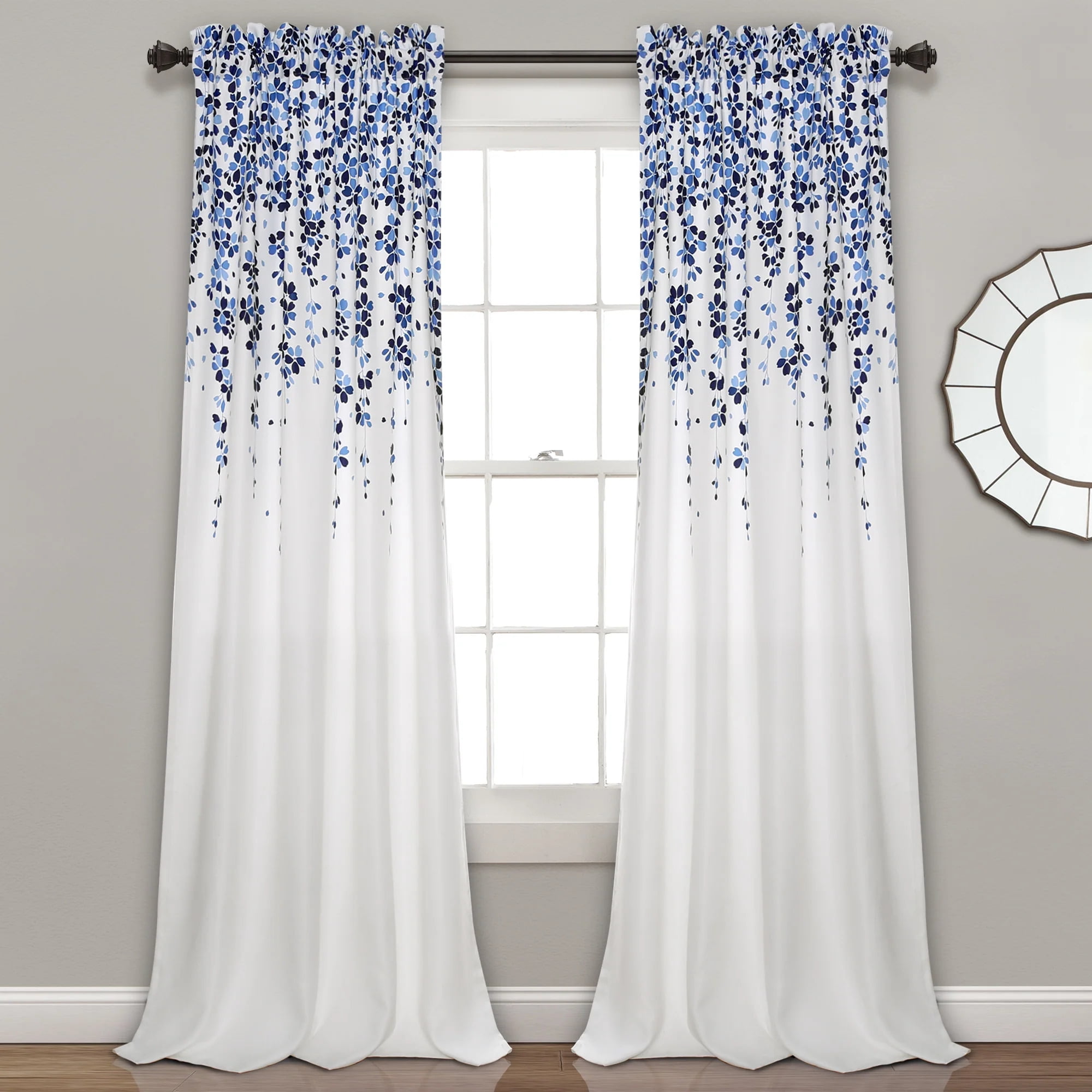 Lush Decor Floral Print Blue Drapes - Weeping Flower Room Darkening ...