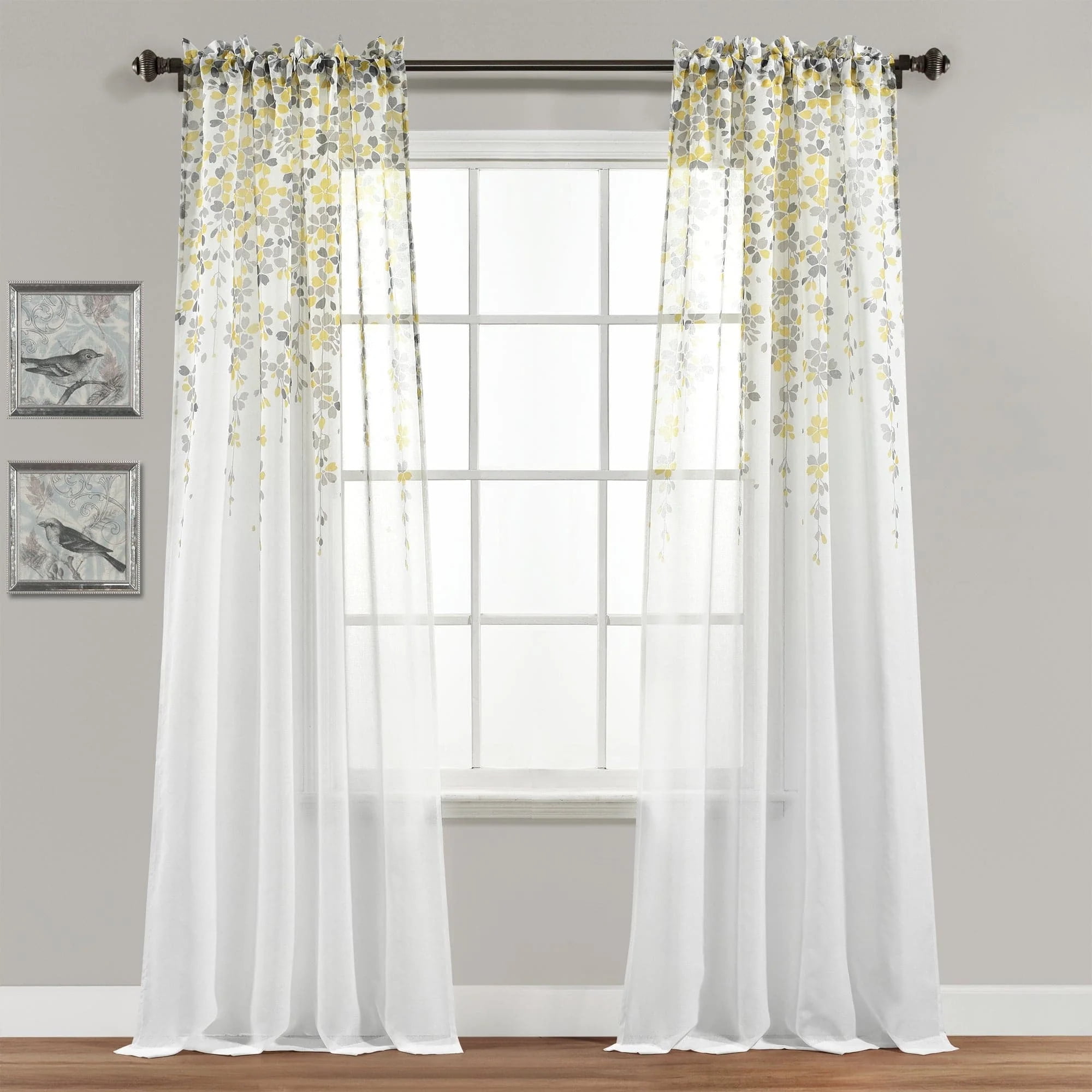 Lush Decor Weeping Flower Sheer Rod Pocket Window Panel, 84" x 38" + 2 ...