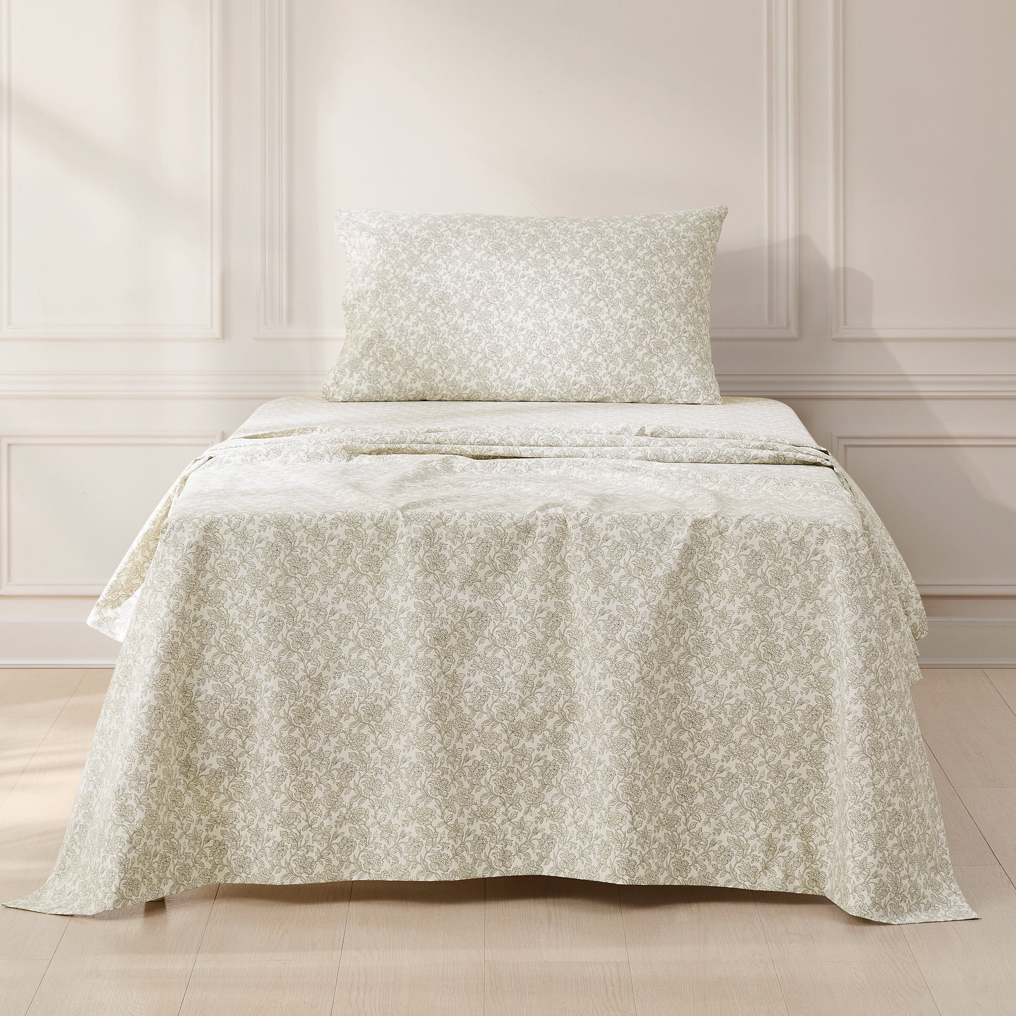 Lush Decor Zara Floral Block Cotton Sheet Set 3 Piece Set Twin Oatmeal ...