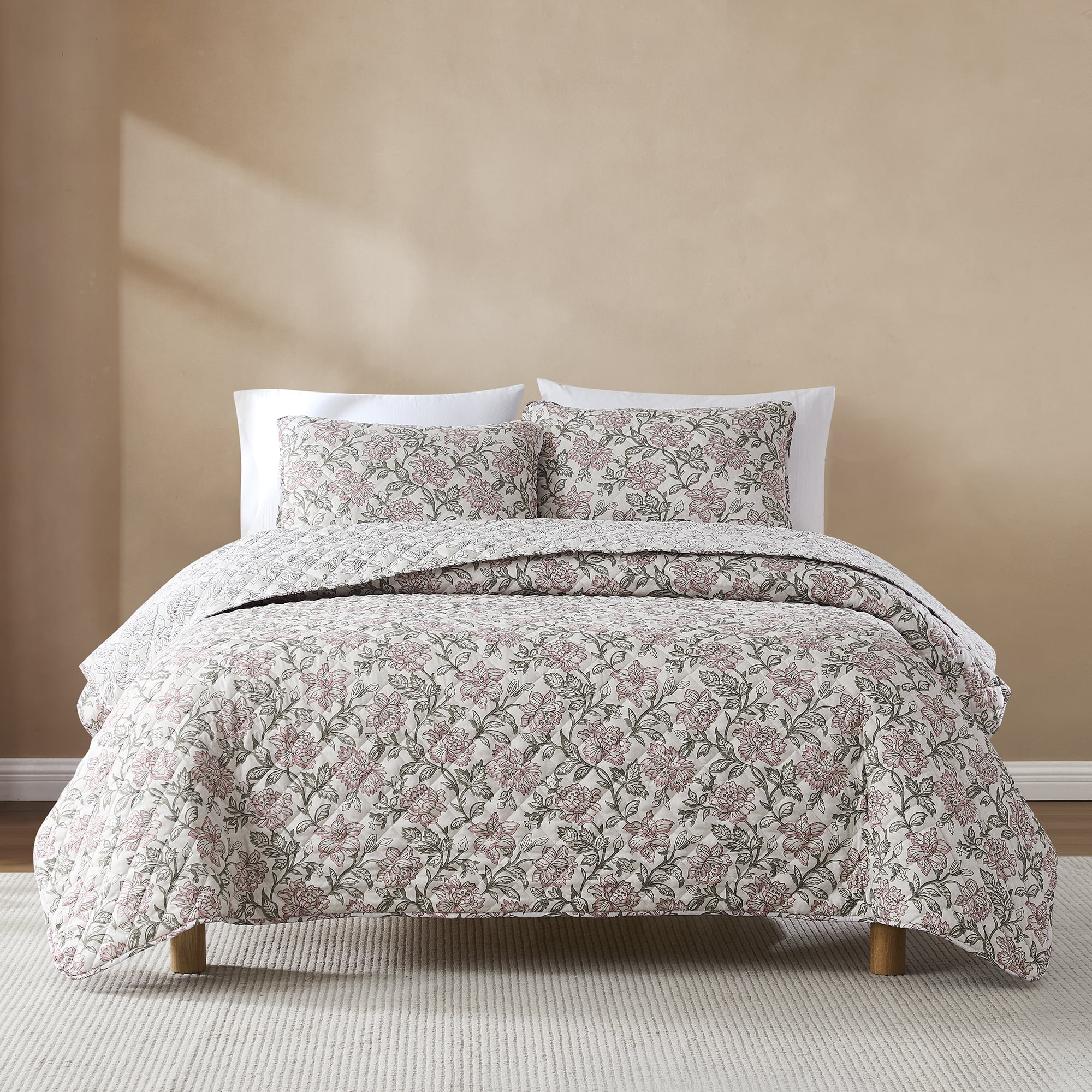 Lush Decor Zara Floral Block Reversible Quilt 3 Piece Set Full/ Queen ...
