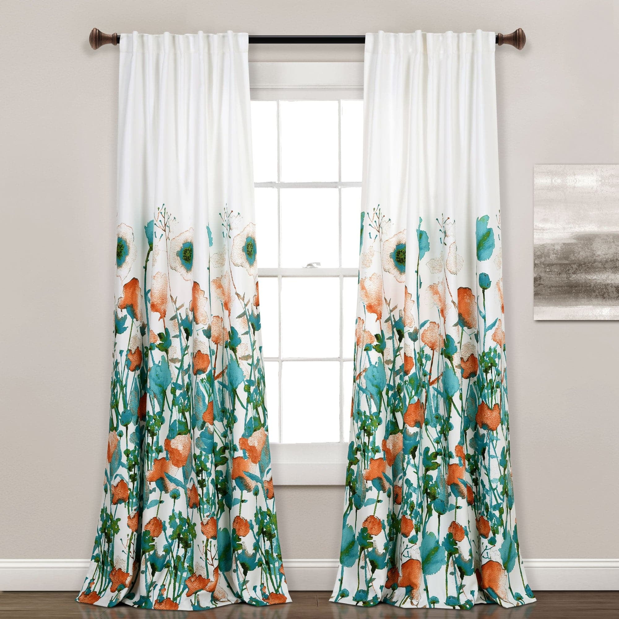 Lush Decor Zuri Flora Light Filtering Window Curtain Panels Turquoise ...