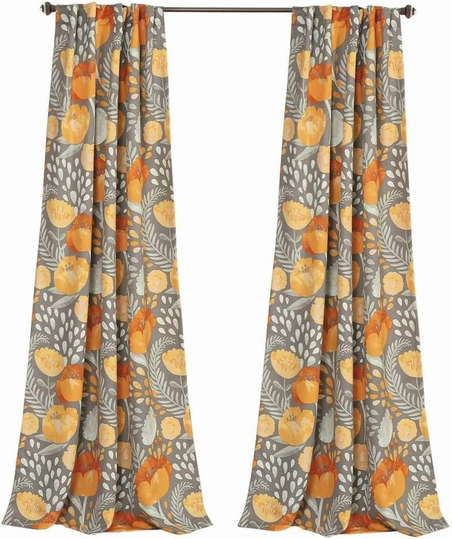 Lush Decor x 52” Yellow and Gray Poppy Garden Curtains Light Filtering ...