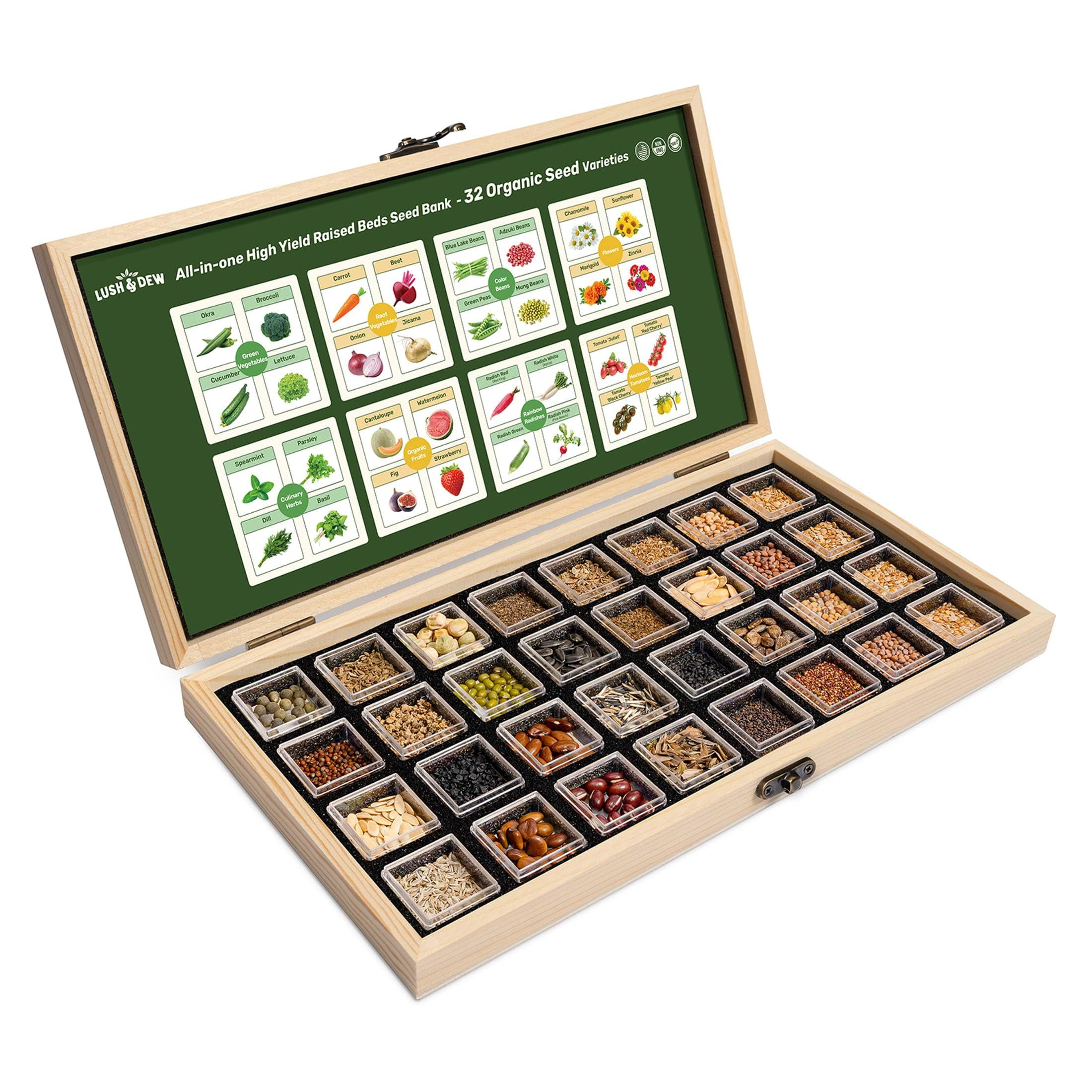 Lush&Dew Raised GardenEGSC Bed Seed Bank, Gift for Mom 32 Varieties Non ...
