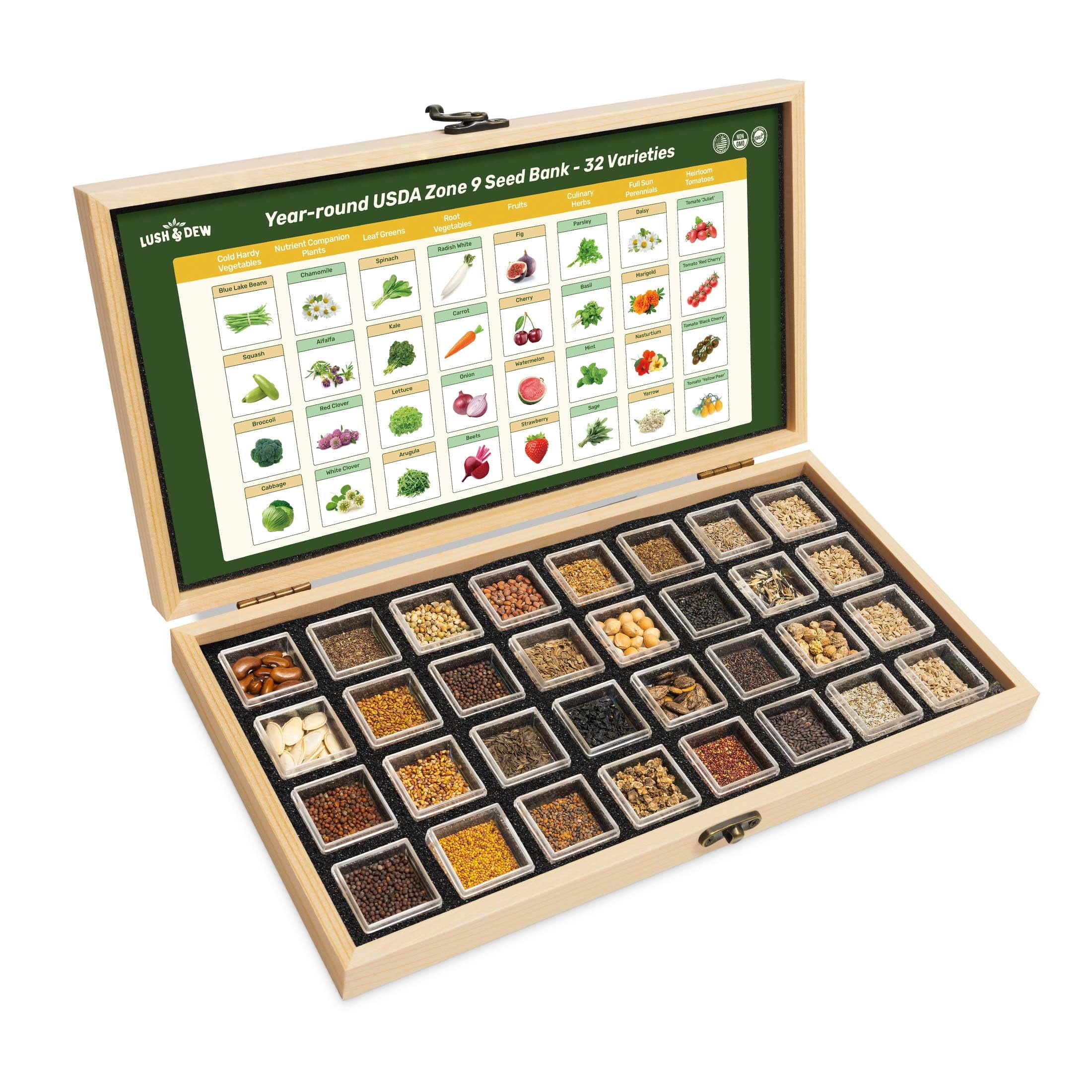 Lush&Dew Year-Round USDAUMRT Zone 9 Seed Bank, 32 Varieties Seeds of ...