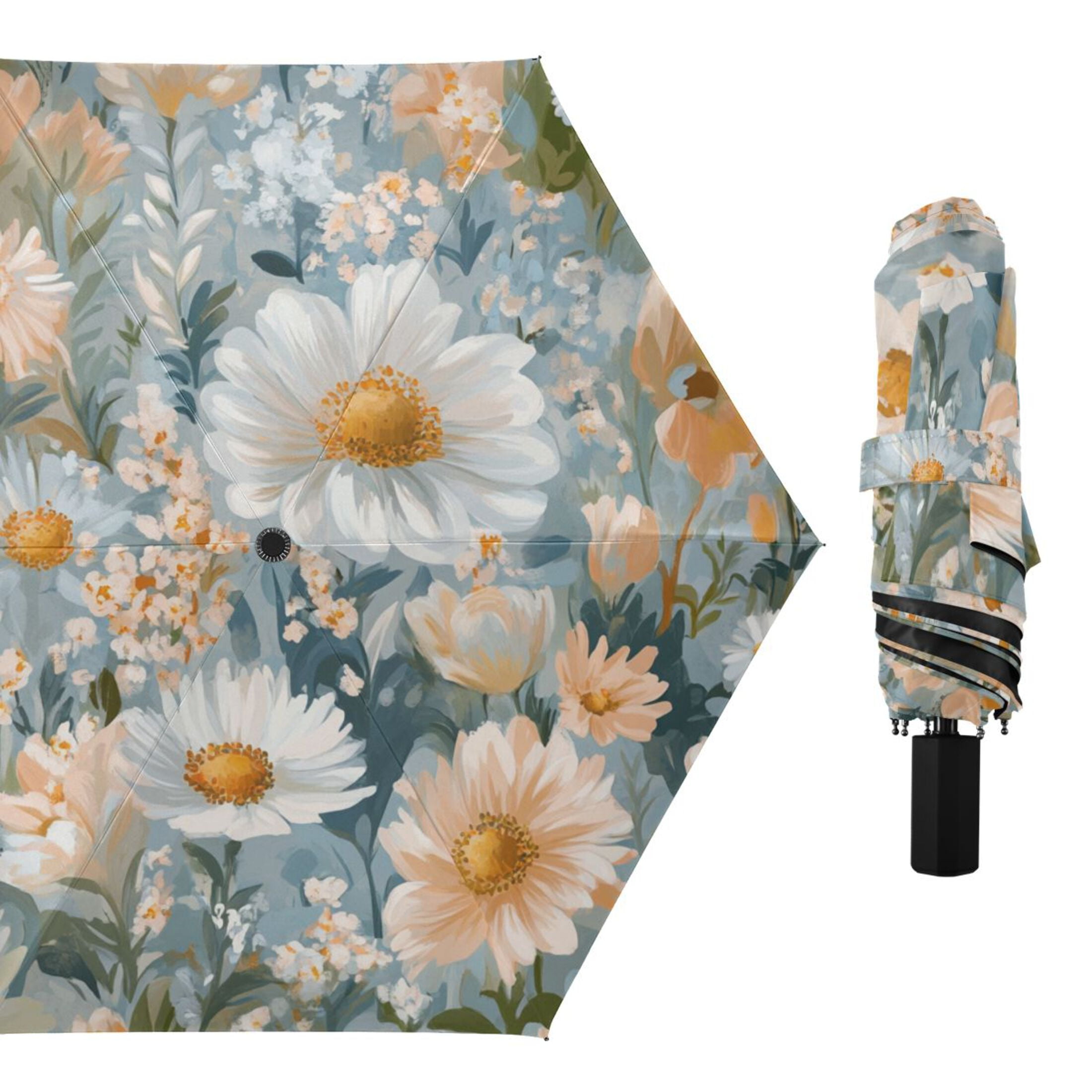 Lush Flowers Oil Painting All Weather Umbrella Triple Folding Parasol 6 ...