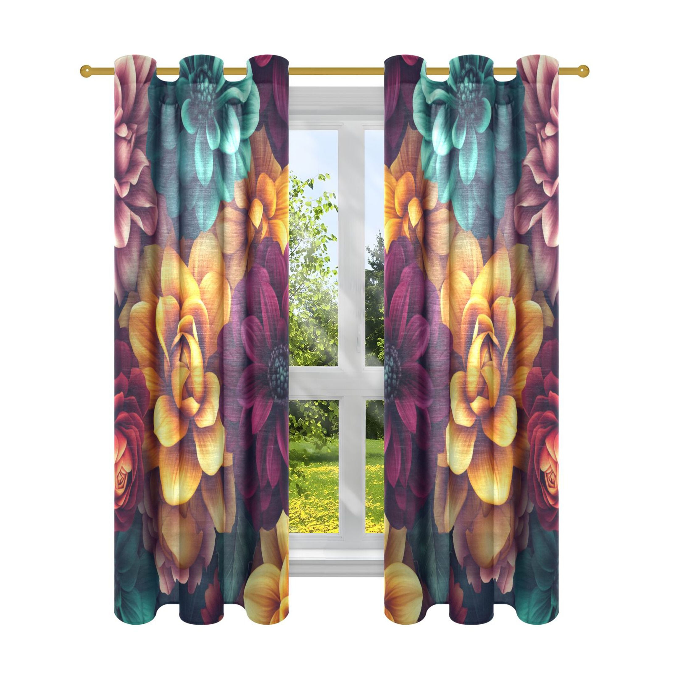 Lush Flowers in Rich Colors Semi Sheer Curtains for Living Room Bedroom ...