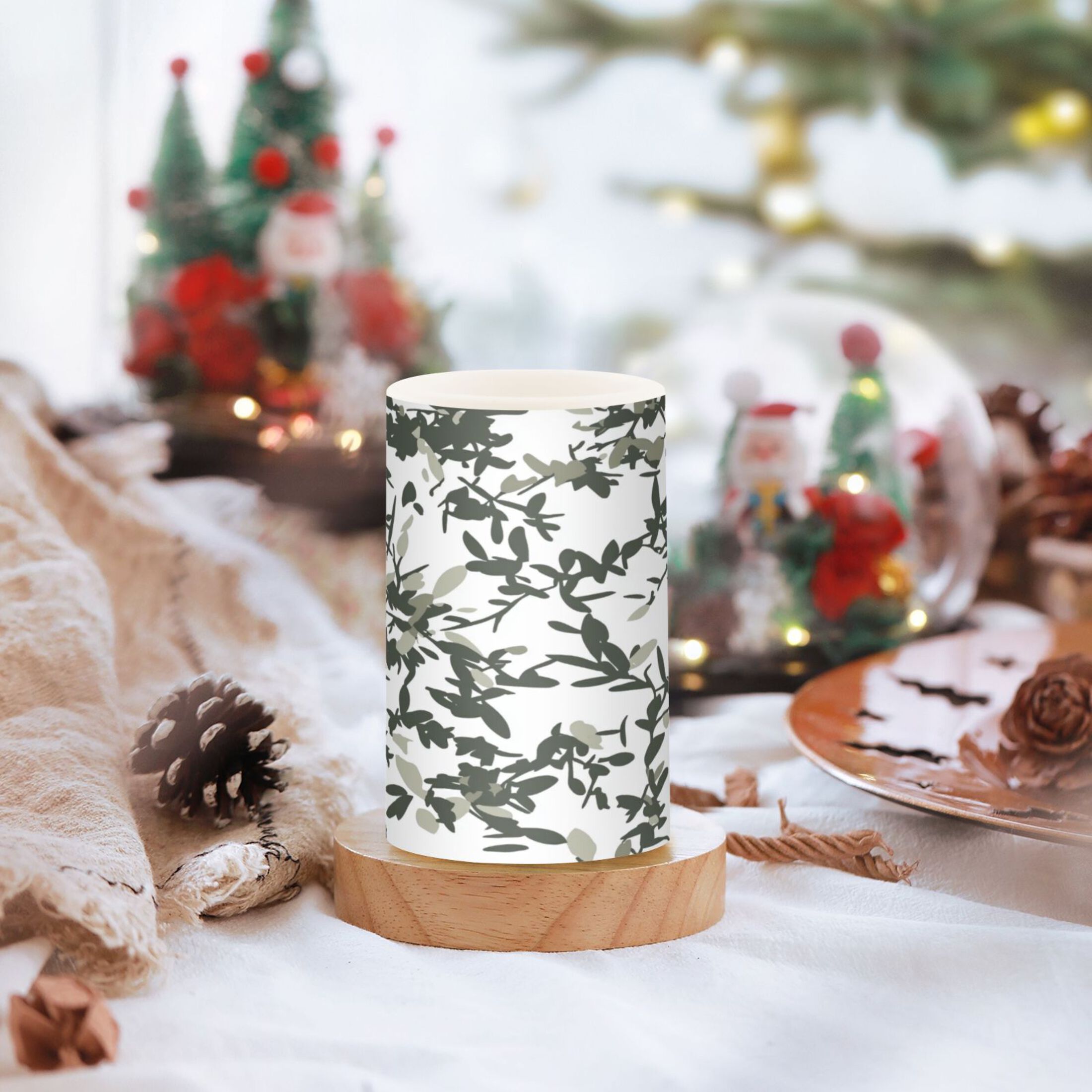 Lush Foliage Pattern Set of 2 Flameless LED Candles Remote and Timer ...
