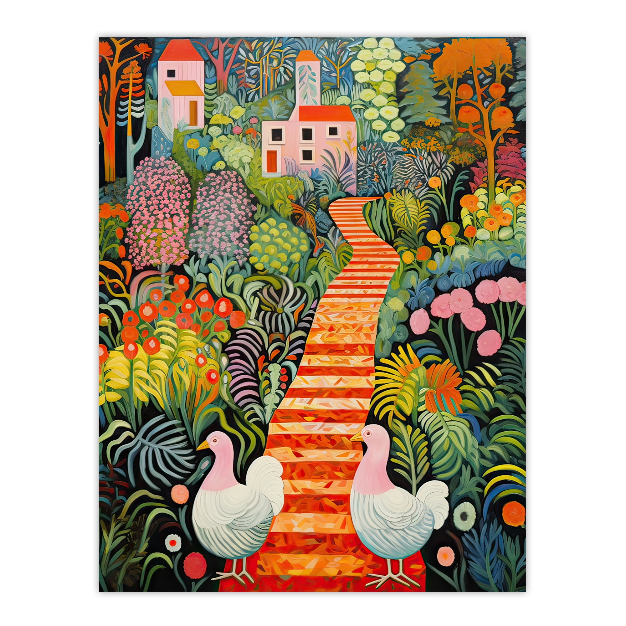 Lush Garden Path with Hens and Colourful Blooms Extra Large XL Wall Art ...