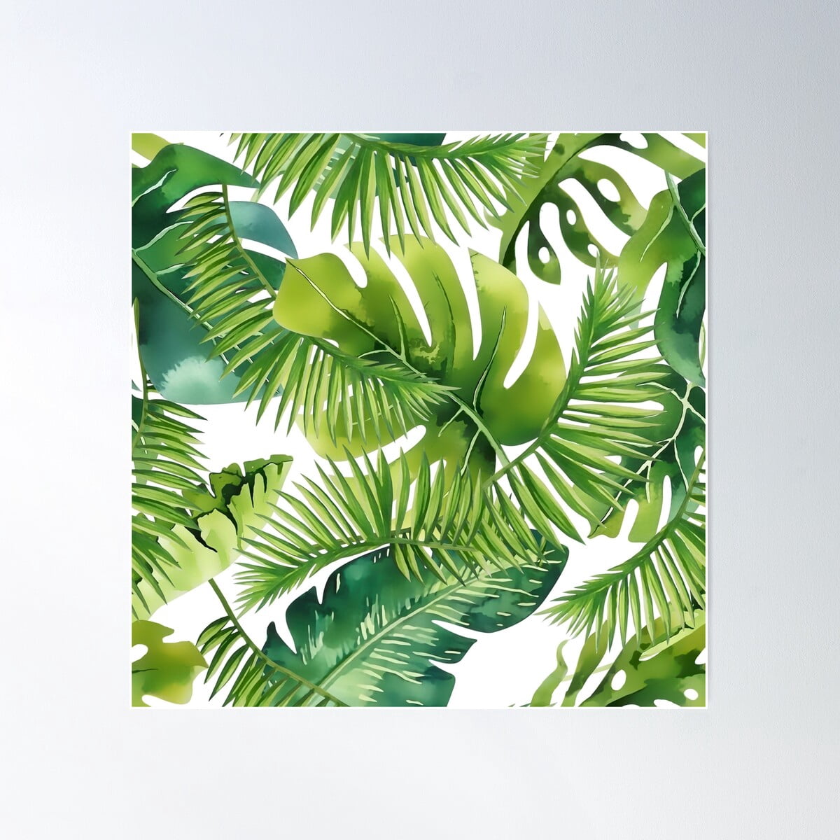 Lush Green Monstera And Palm Leaf Pattern Poster Wall Art, Modern Wall ...