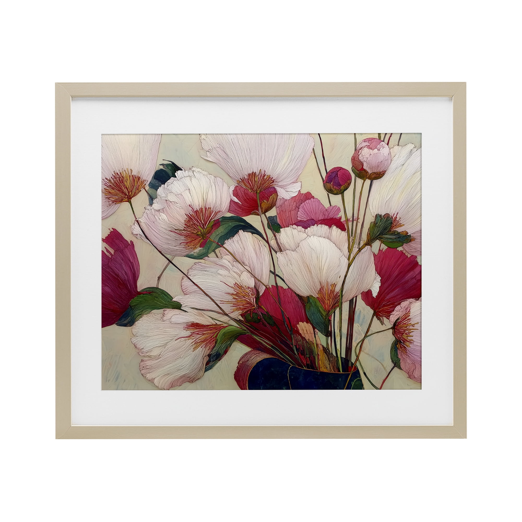 Lush Haiku Pink & White Flowers Birch Framed Print Under Glass, design ...