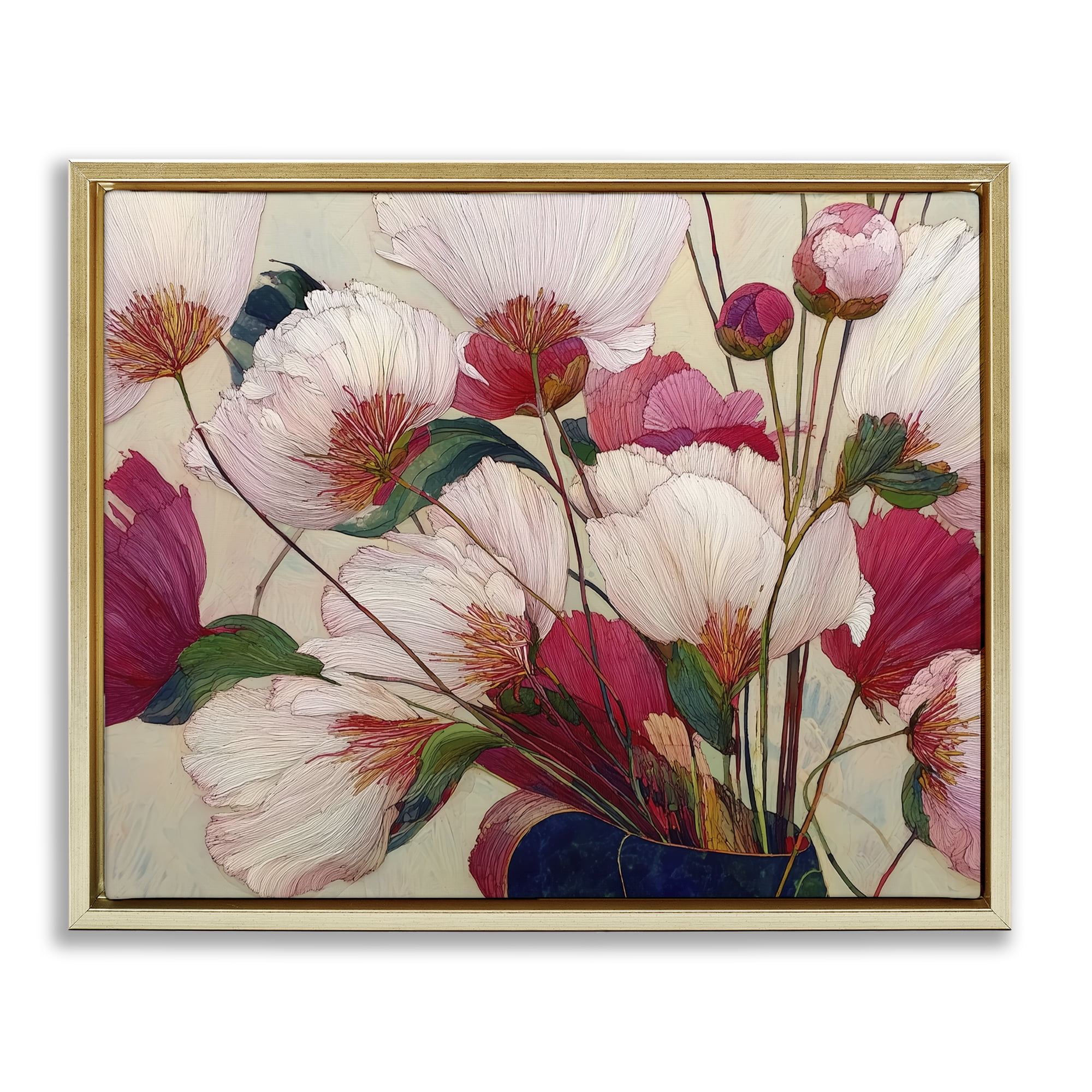 Lush Haiku Pink & White Flowers Gold Framed Floater Canvas Wall Art ...