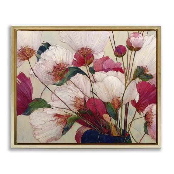 Lush Haiku Pink & White Flowers Gold Framed Floater Canvas Wall Art ...