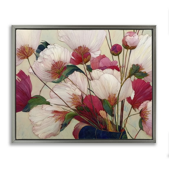Lush Haiku Pink & White Flowers Gray Framed Floater Canvas Wall Art ...