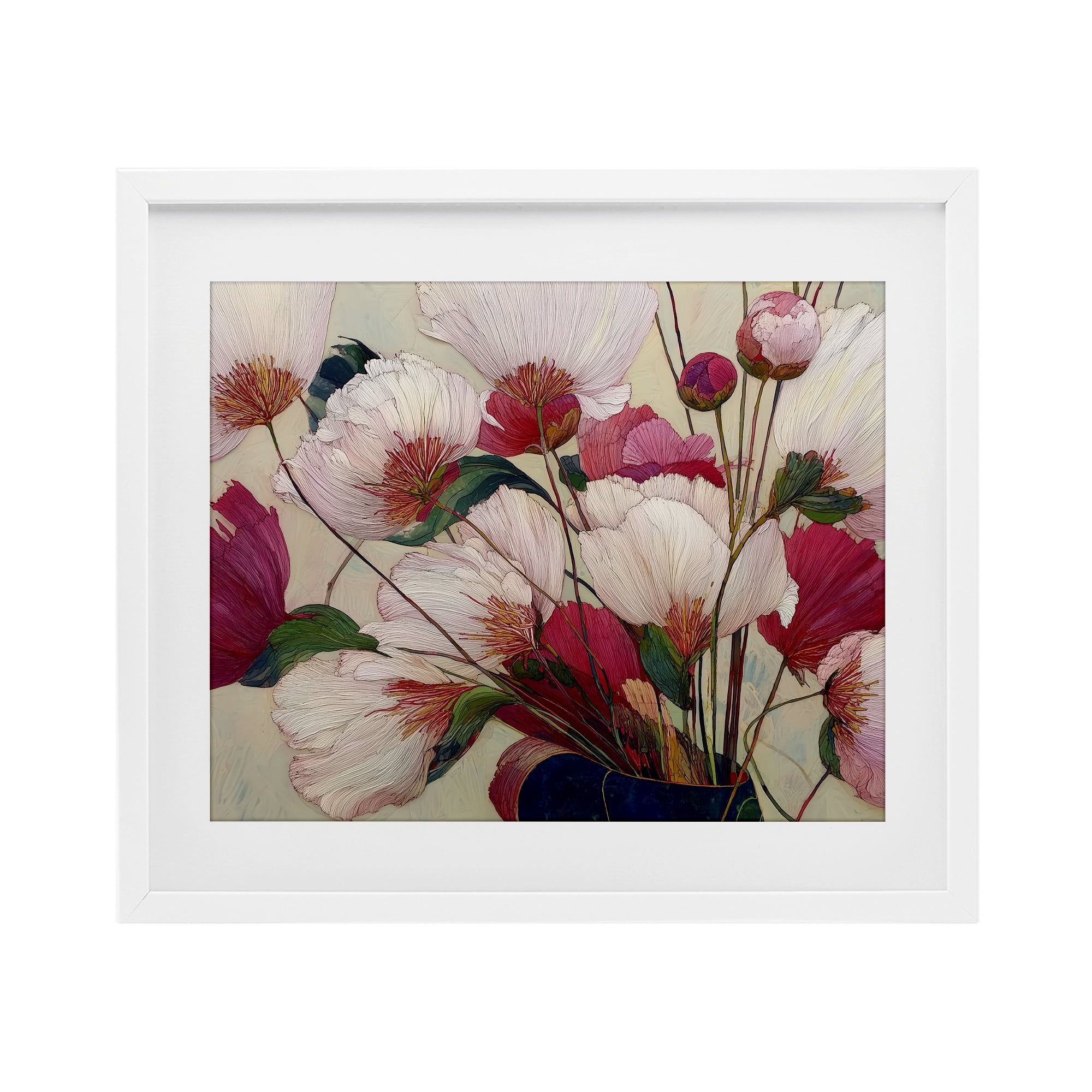 Lush Haiku Pink & White Flowers White Framed Print Under Glass, design ...