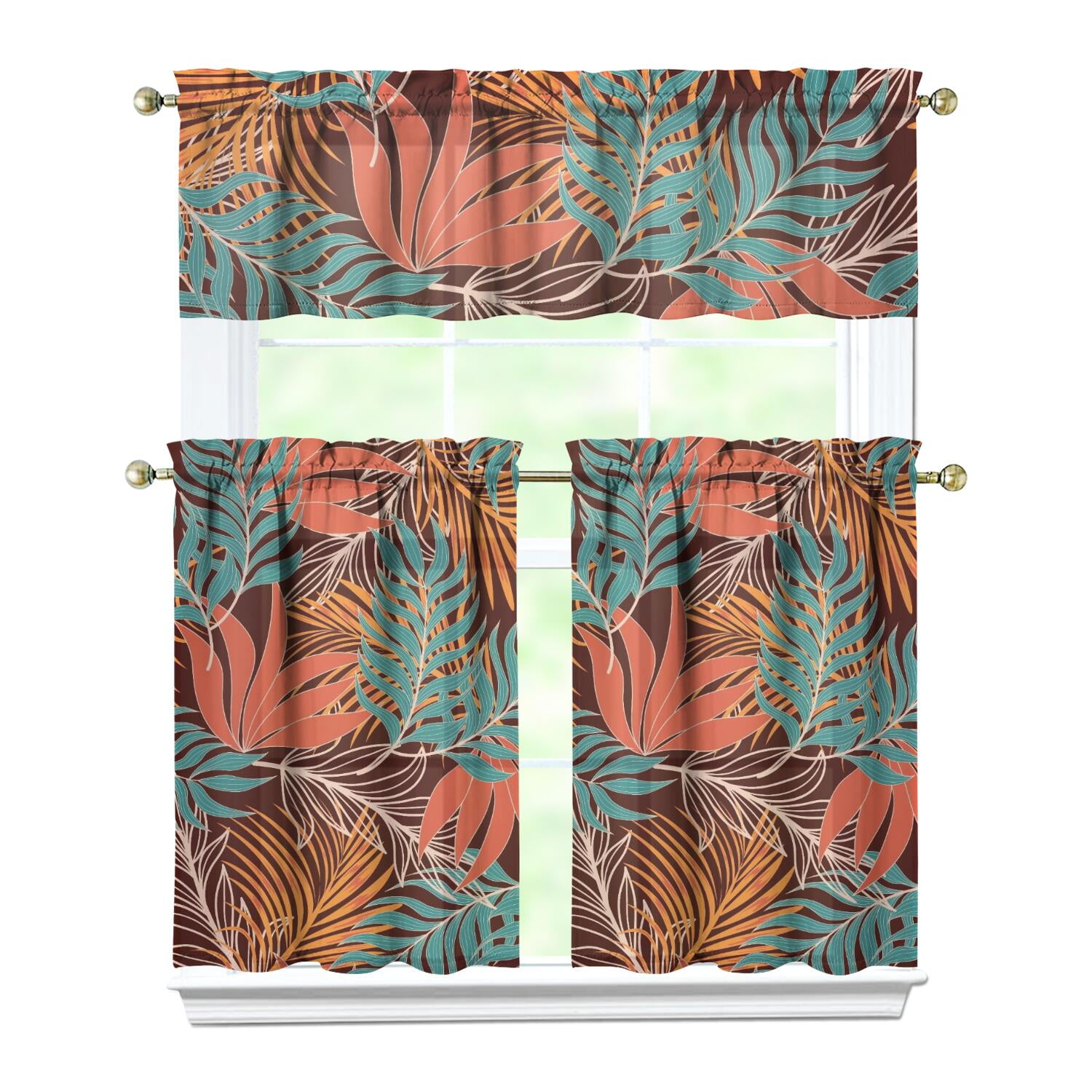 Lush Hawaiian Tropics Kitchen Curtains Set 27.5x36in Polyester Valance ...