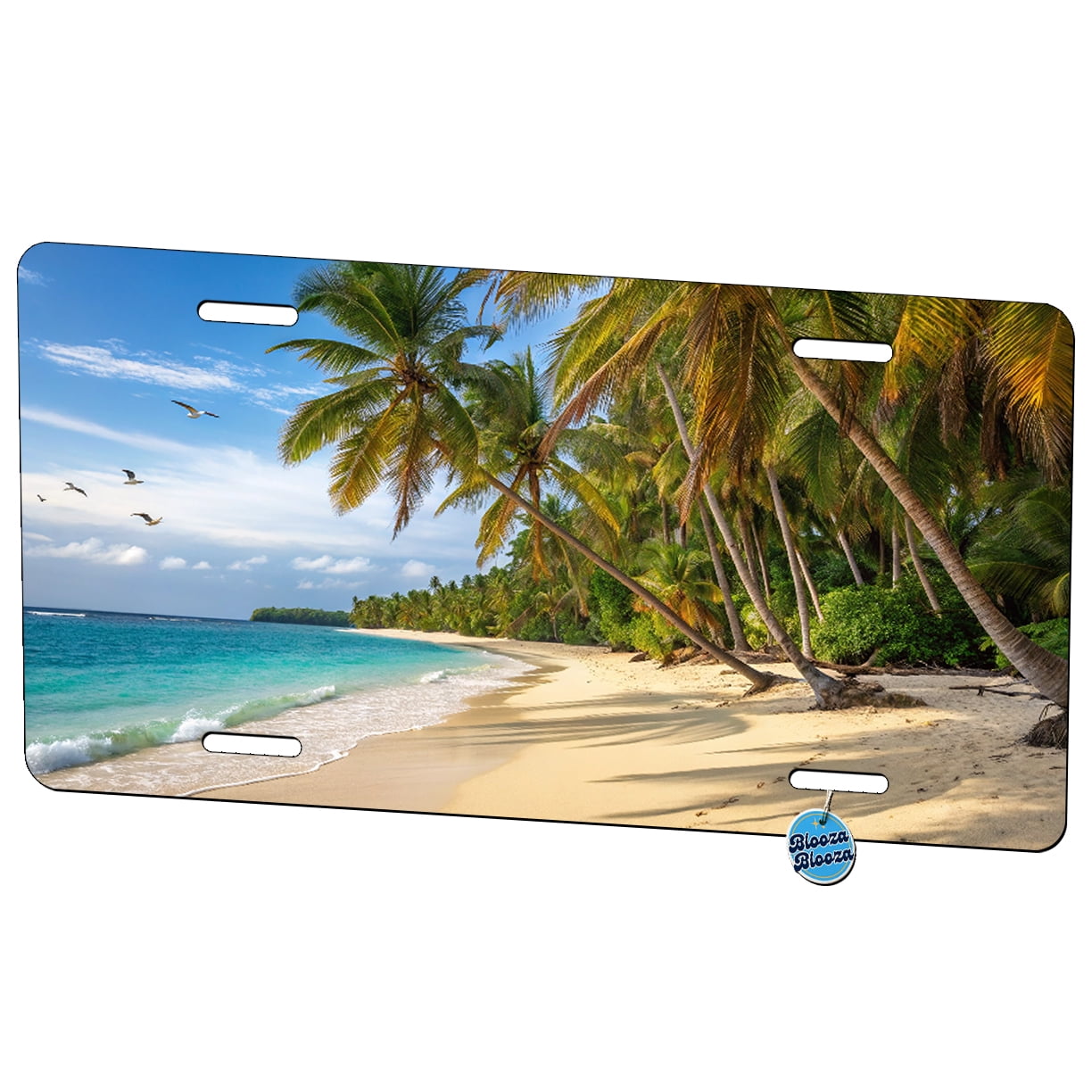 Lush Tropical Beach With Palm Trees Ocean Metal Novelty License Plate ...