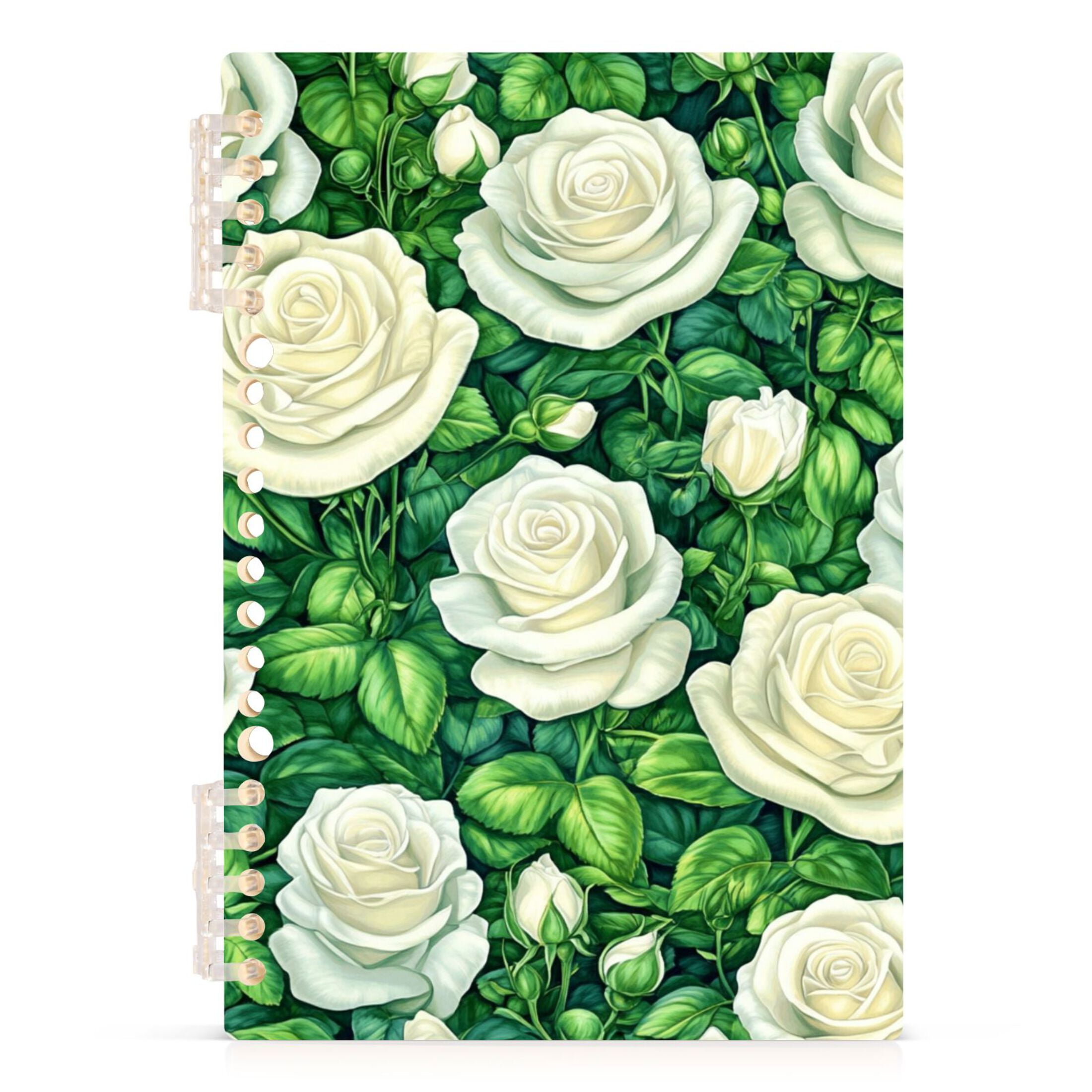 Lush White Roses with Green Leaves Lined Spiral Journal Notebook 60 ...