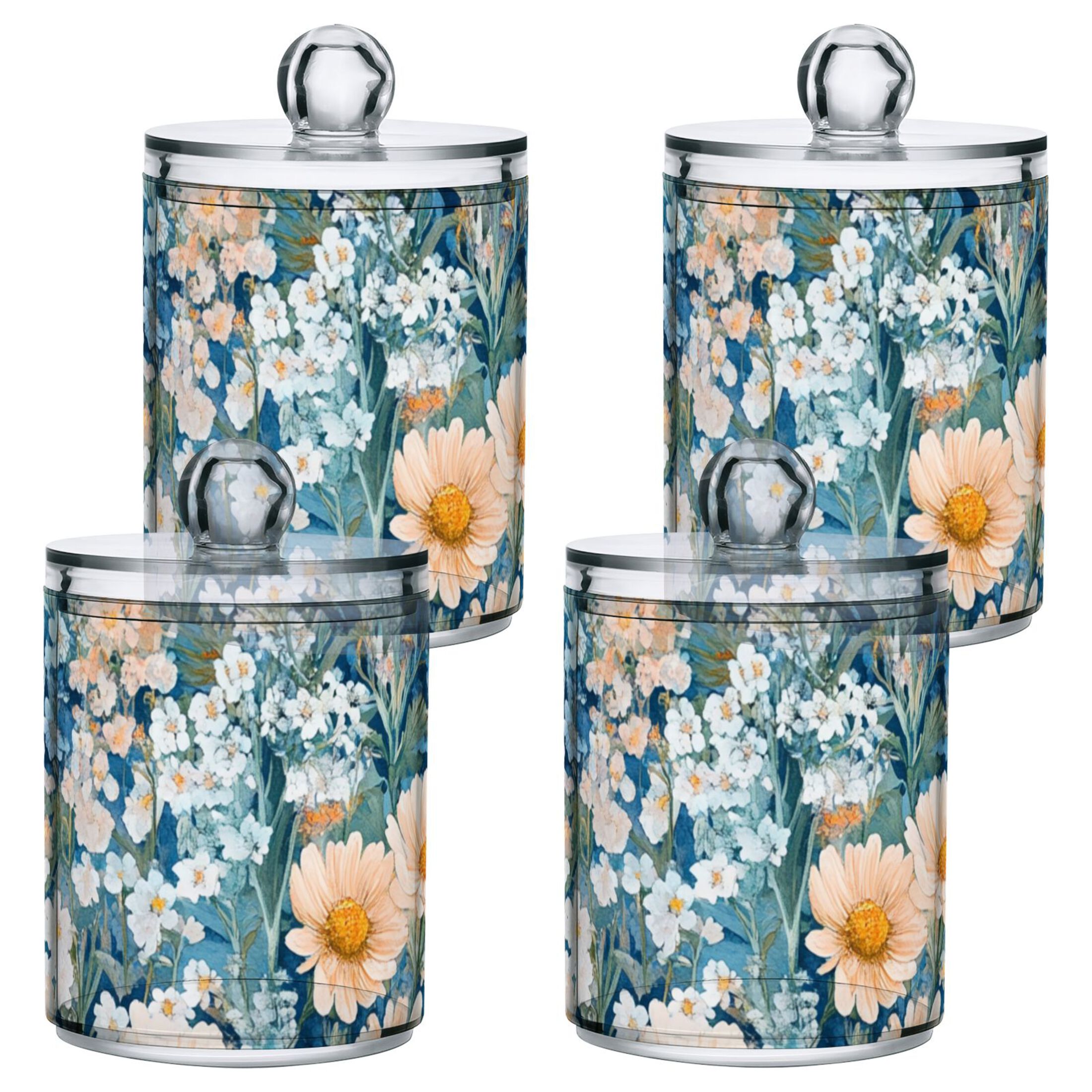 Lush Wildflowers Leaves Translucent Plastic Cans Storage Canisters with ...