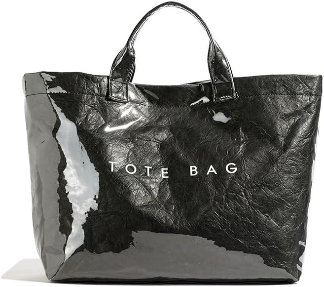 Lushandy PVC Tote Bag Women's Letters Print Tote Bag Large Kraft Paper ...