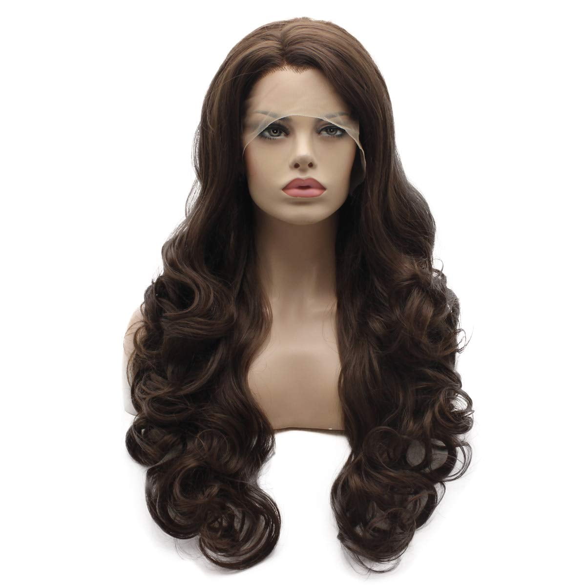 Lushy Wavy Long Ash Brown Wig Half Hand Tied Heat Resistant Realistic ...