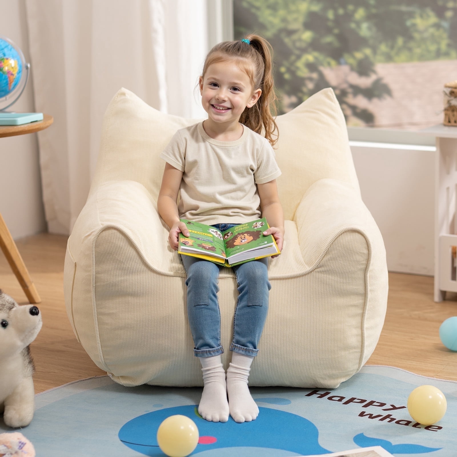 Lusimo Kids Bean Bag Chair, Cat-Ear Design, Corduroy, Toddler Couch for ...