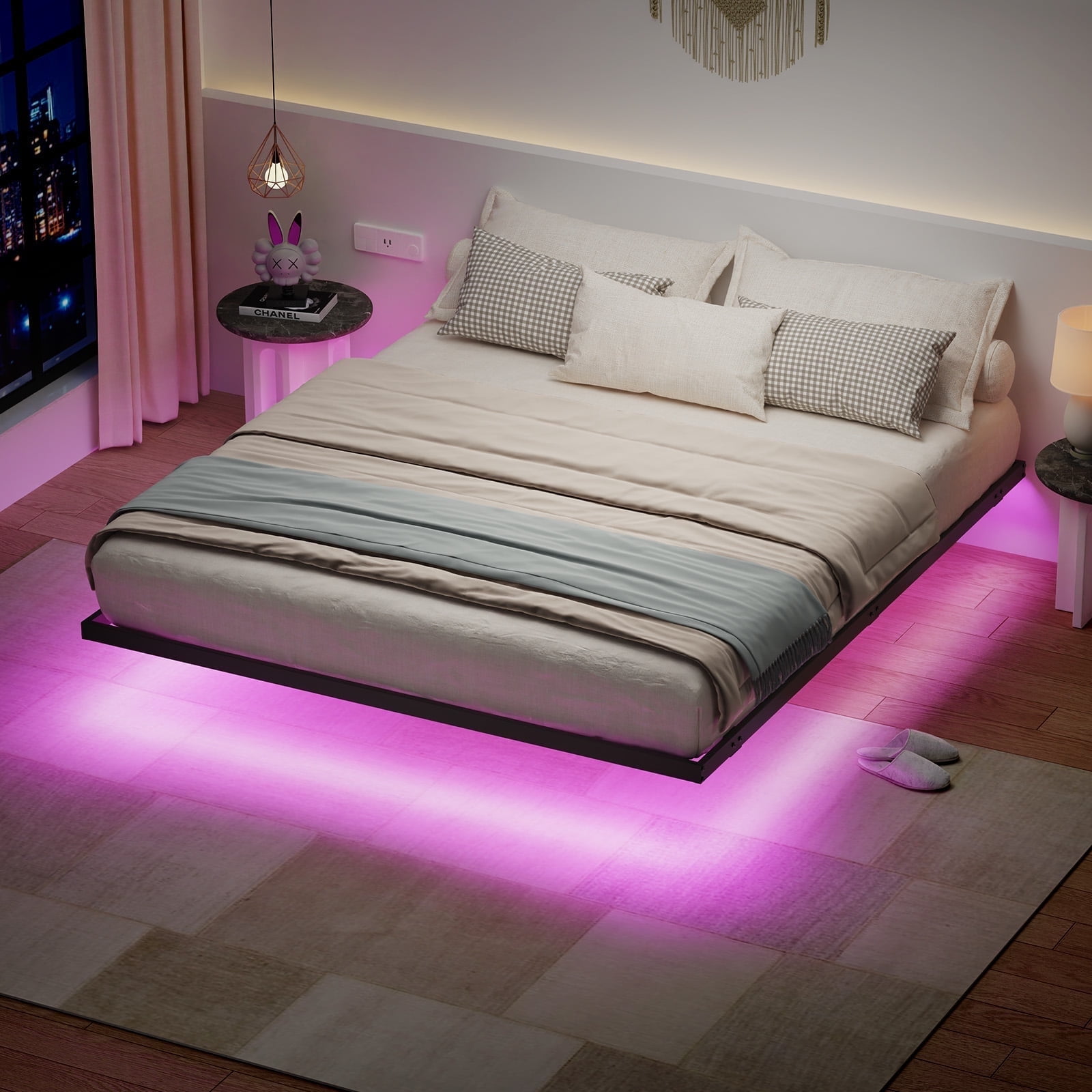 Lusimo Floating California King Size Bed Frame with Hidden RGB LED ...