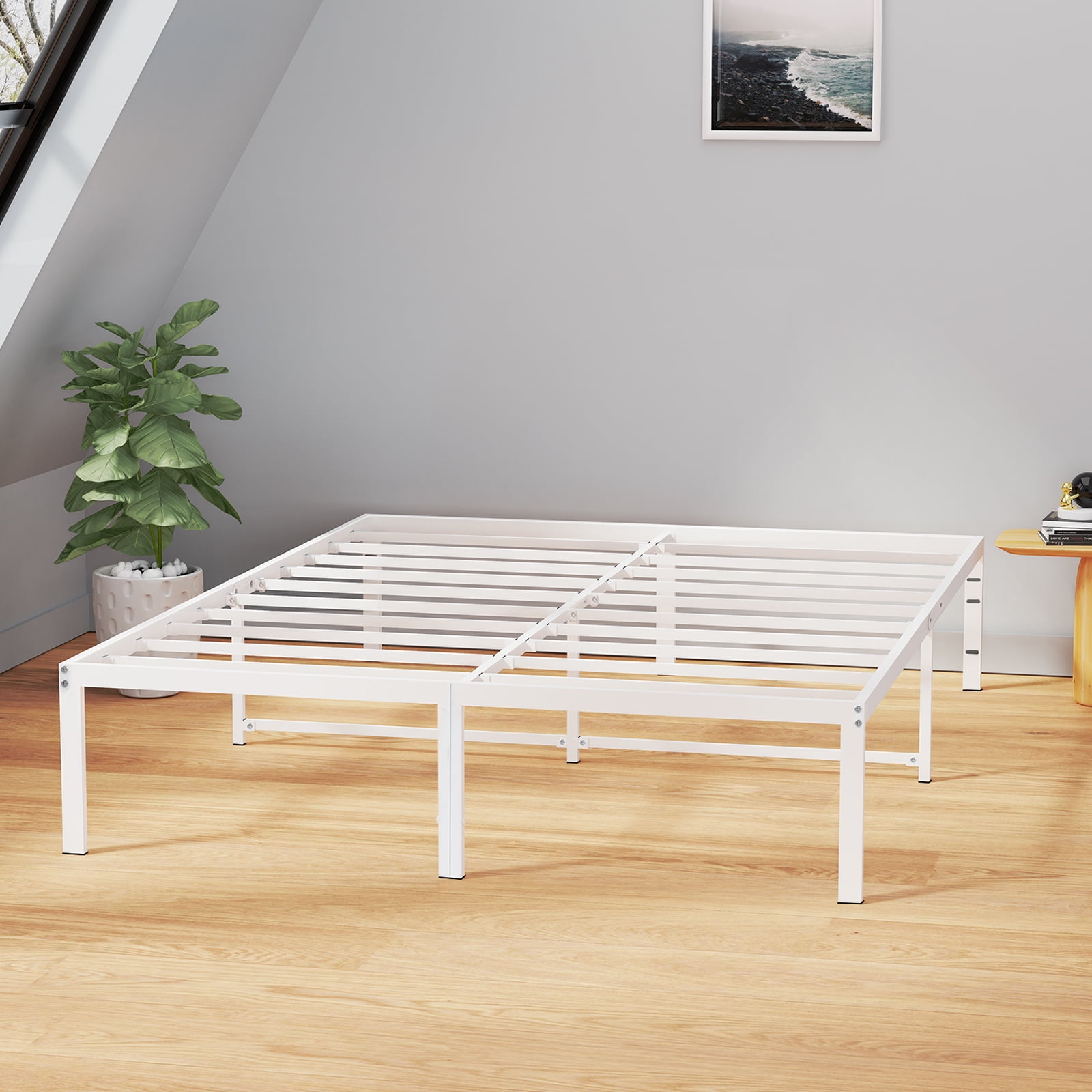 Mainstays 14 inch heavy duty white steel slat bed frame store