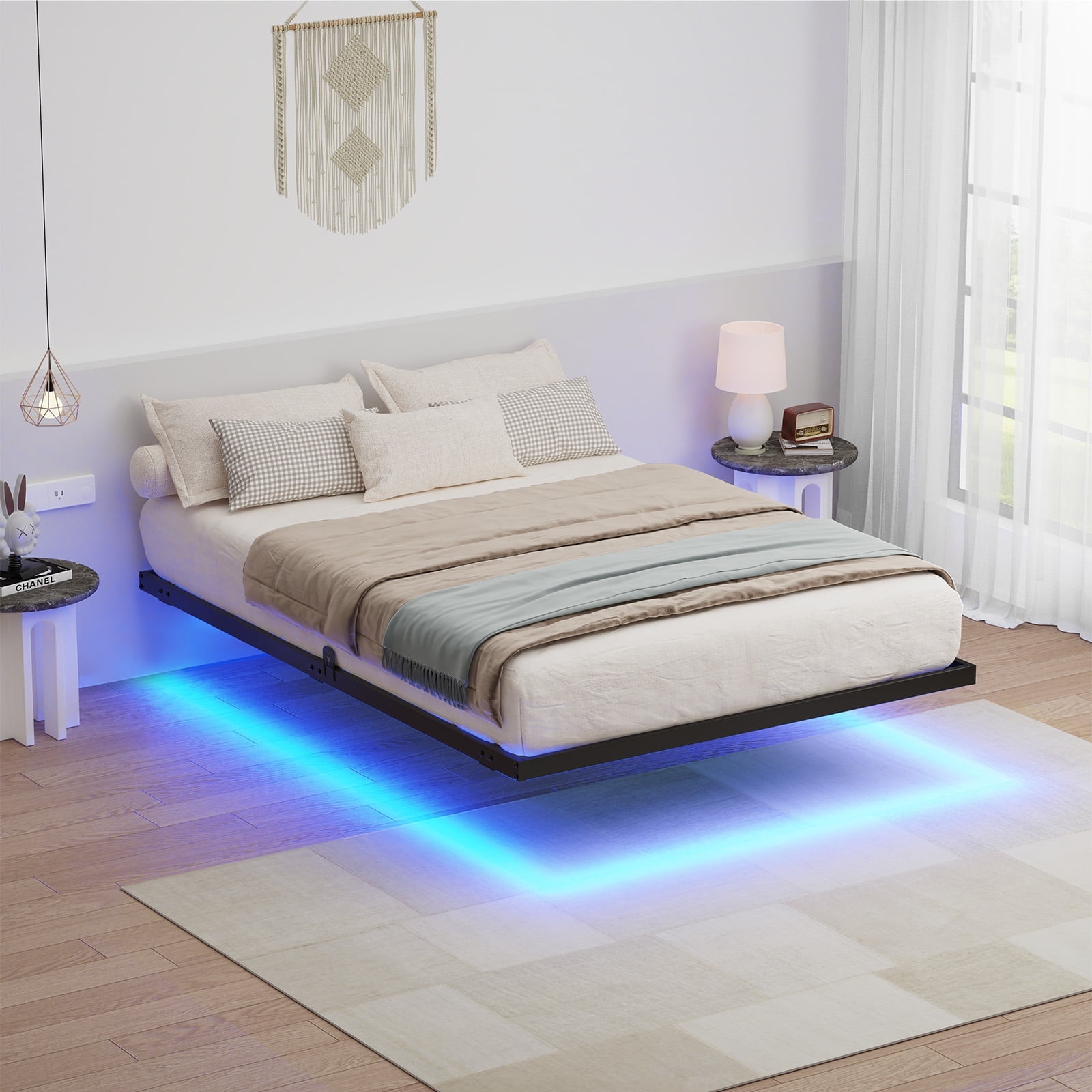 Lusimo Floating Bed Frame with LED Lights Full Size Metal Platform Bed ...