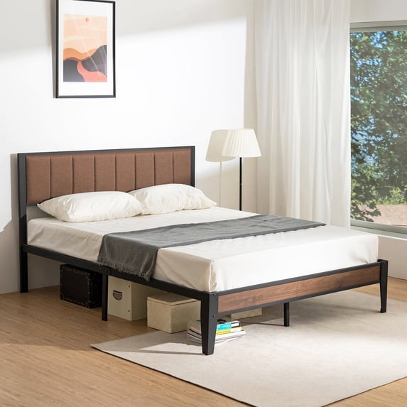 Lusimo King Bed Frame with Soft Fabric Upholstered Headboard, Metal ...