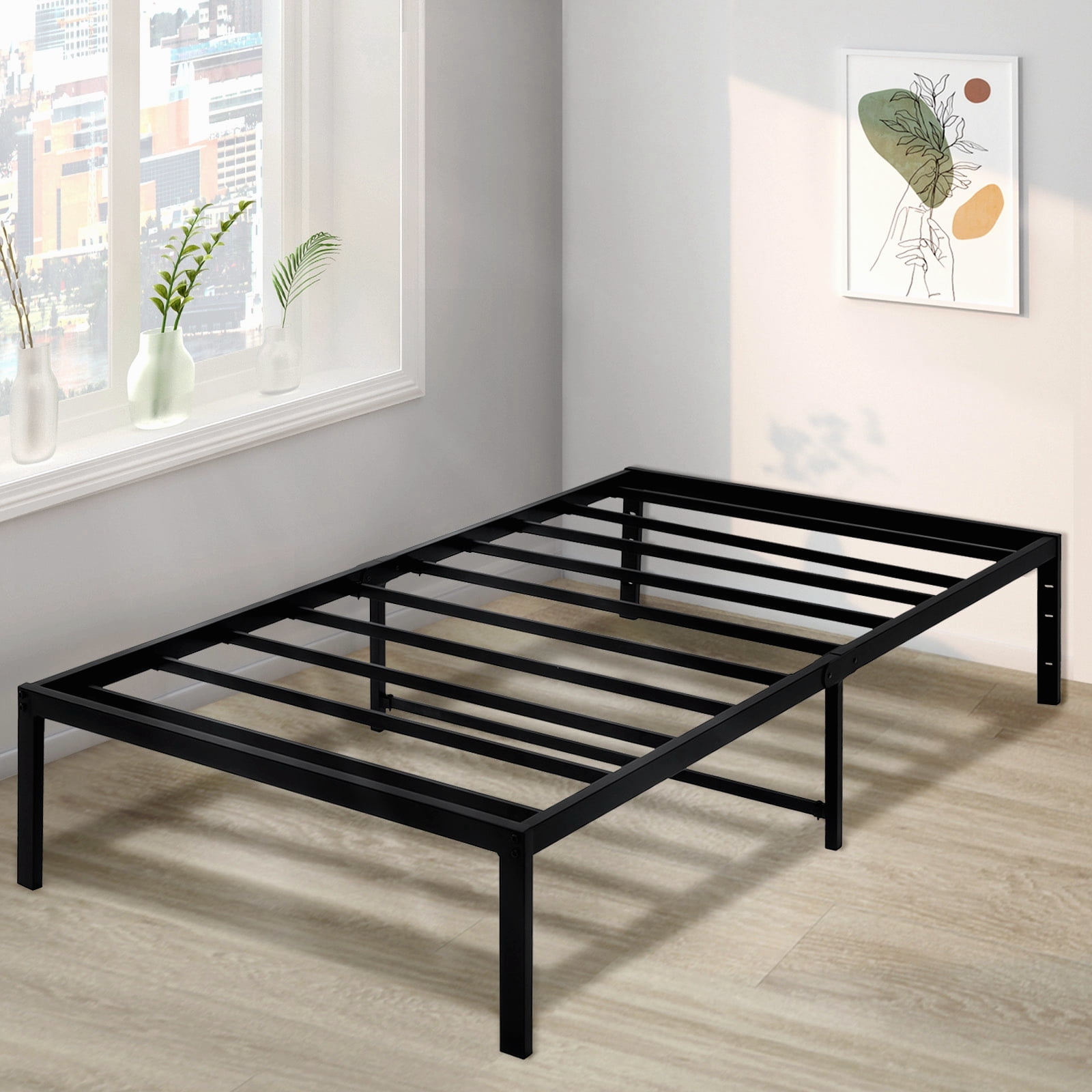 Lusimo Twin Bed Frames with Headboard Black 14 inch Heavy Duty Metal ...