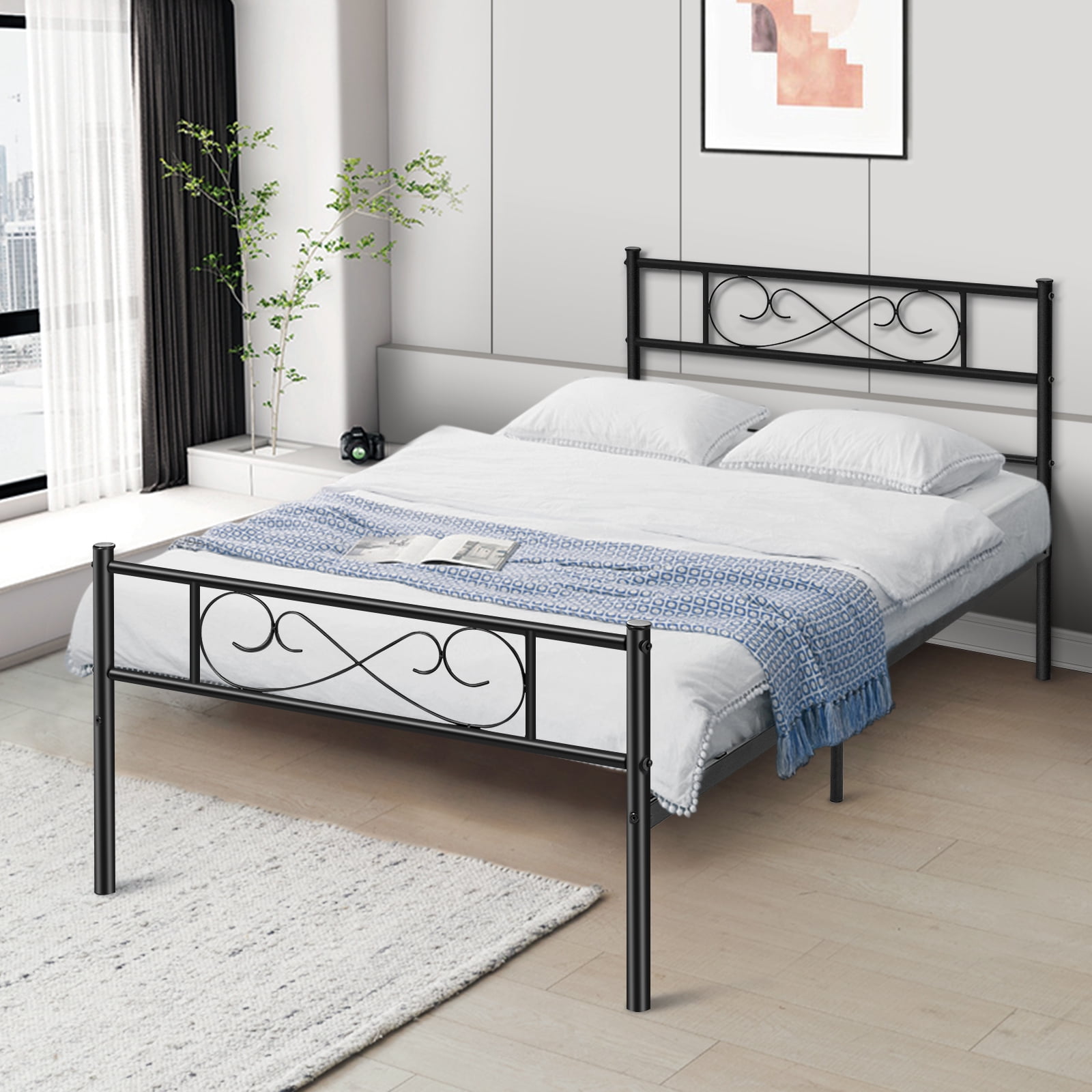Lusimo Twin Metal Bed Frame, Modern Headboard, Heavy-Duty Steel, 12 ...