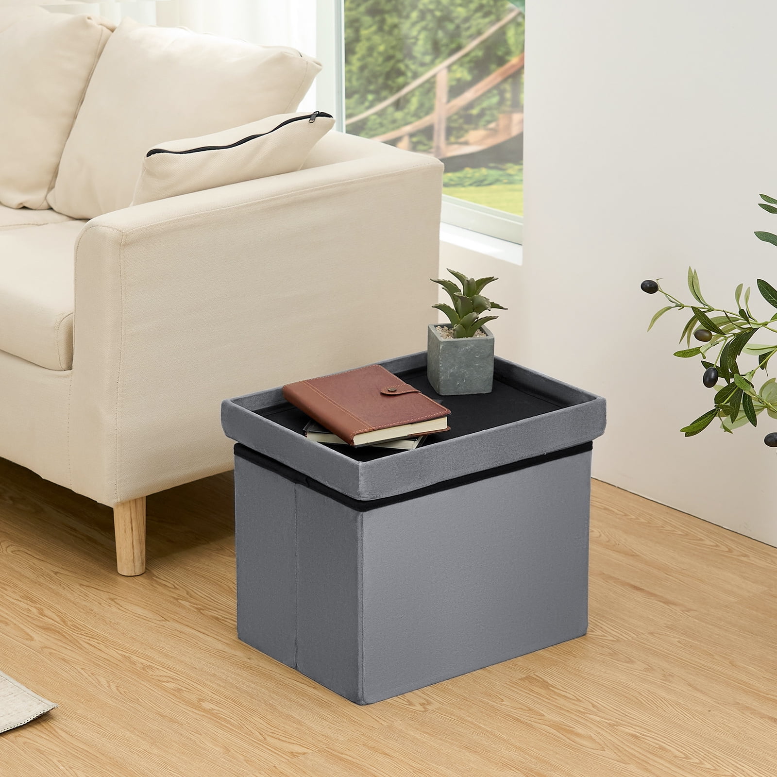 Lusimo Velvet Ottoman Foot Rest with Storage 12 x 16 x 12 Inches Small ...