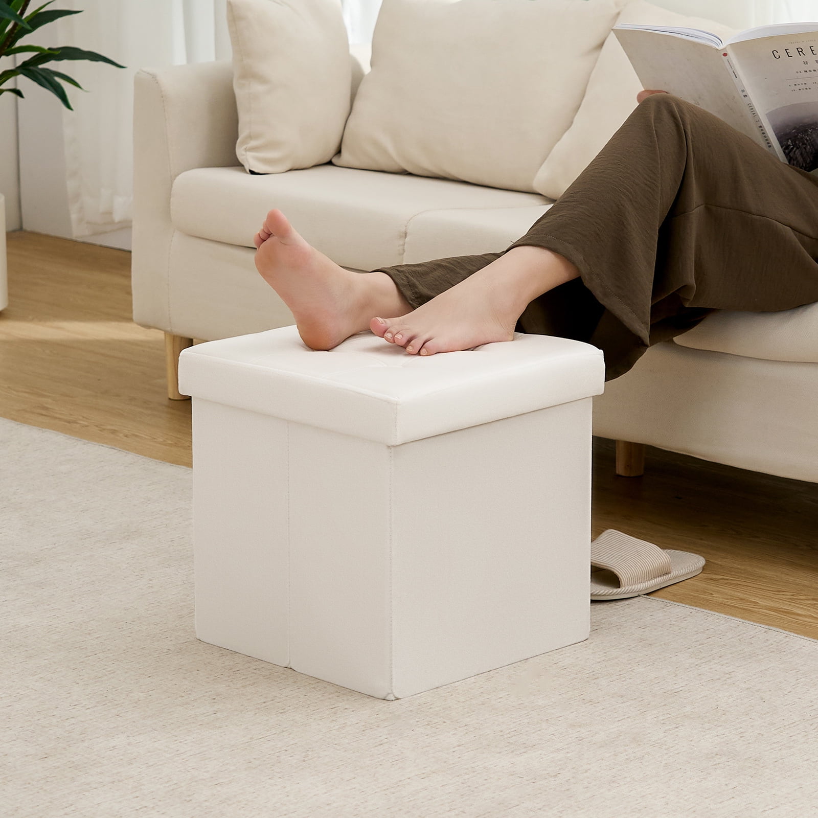 Lusimo Velvet Ottoman Foot Rest with Storage 15" Small Footstool with ...