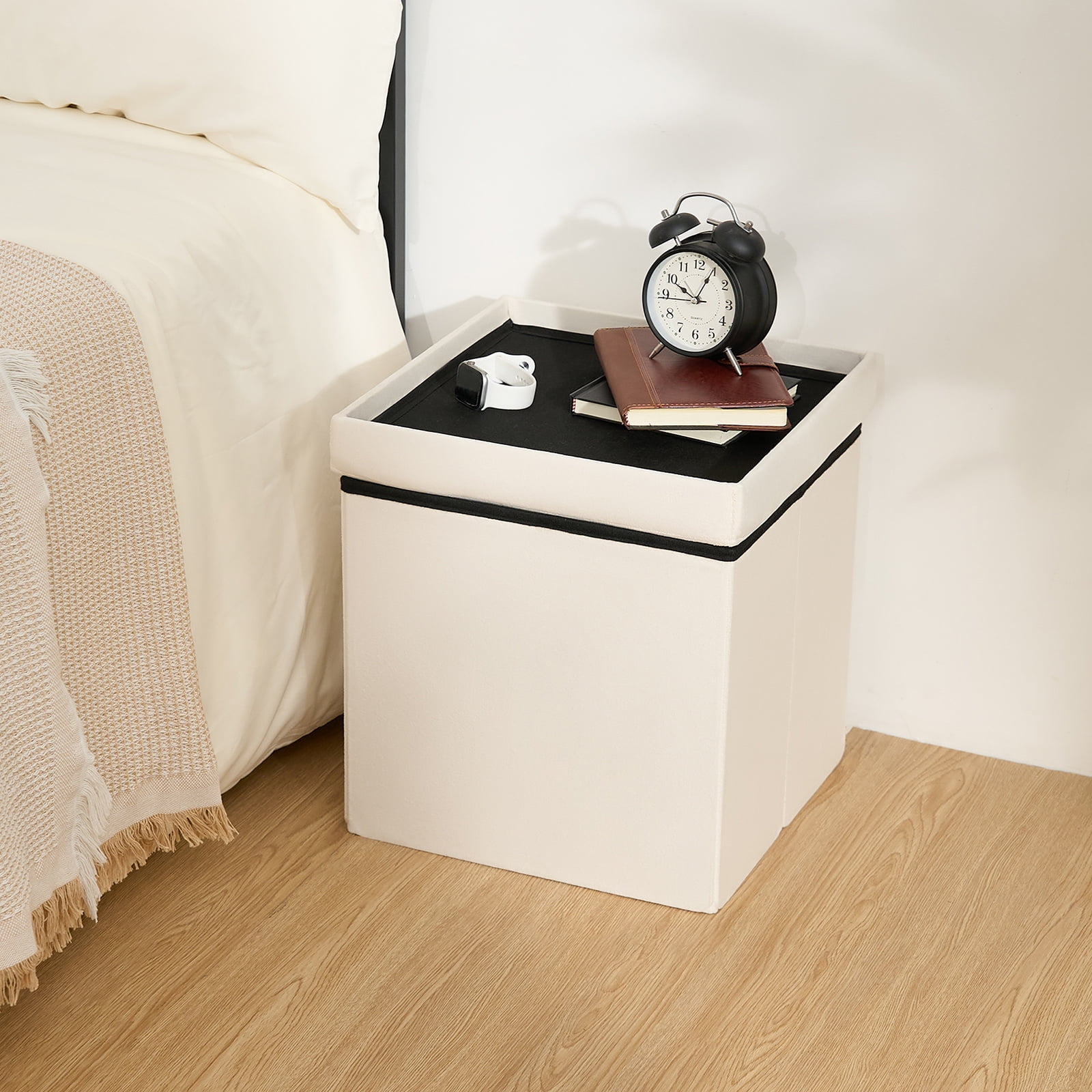 Lusimo Velvet Ottoman Foot Rest with Storage 15" Small Footstool with ...