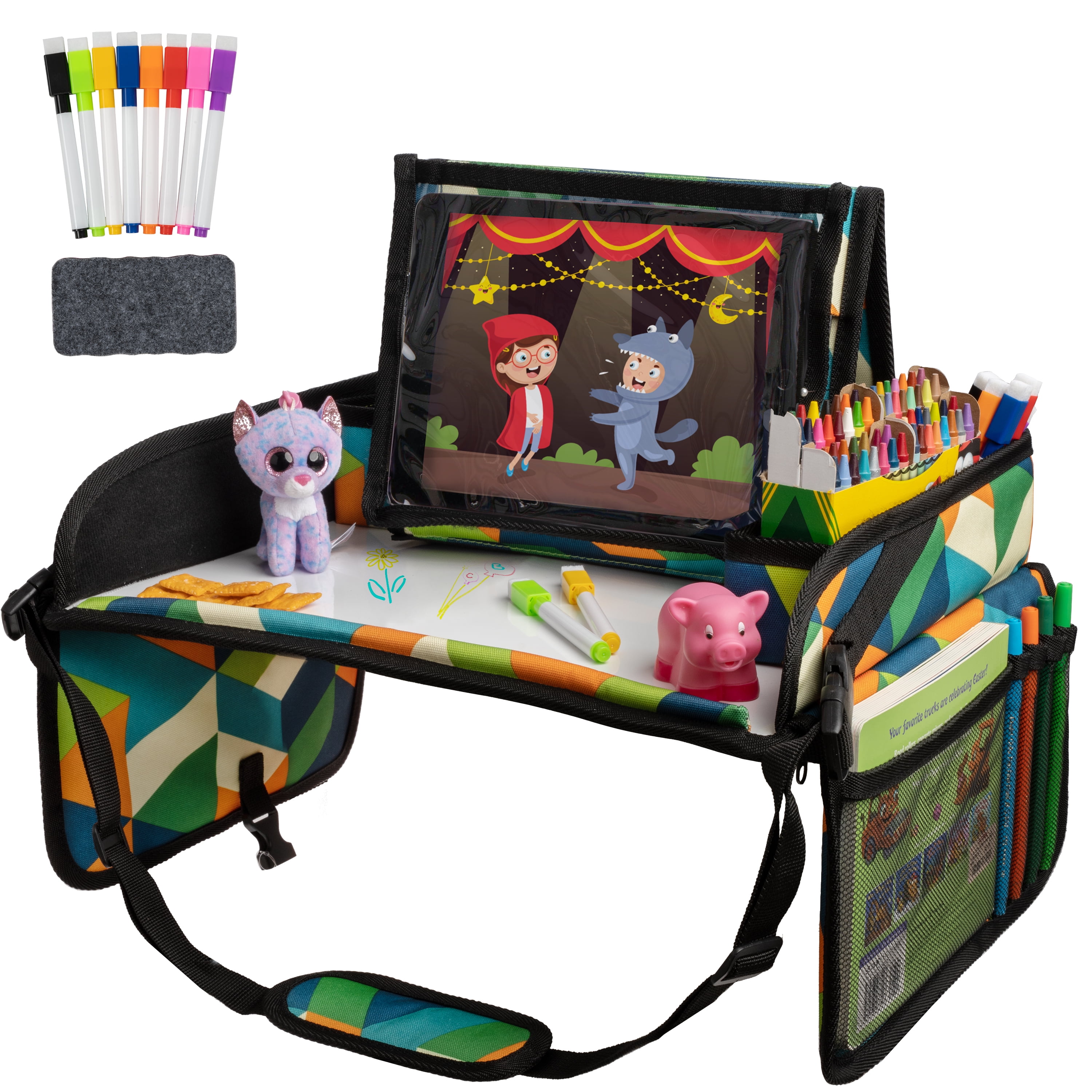 Lusso Gear Kids Travel Tray with Dry Erase, No-Drop Tablet Holder, Cup ...