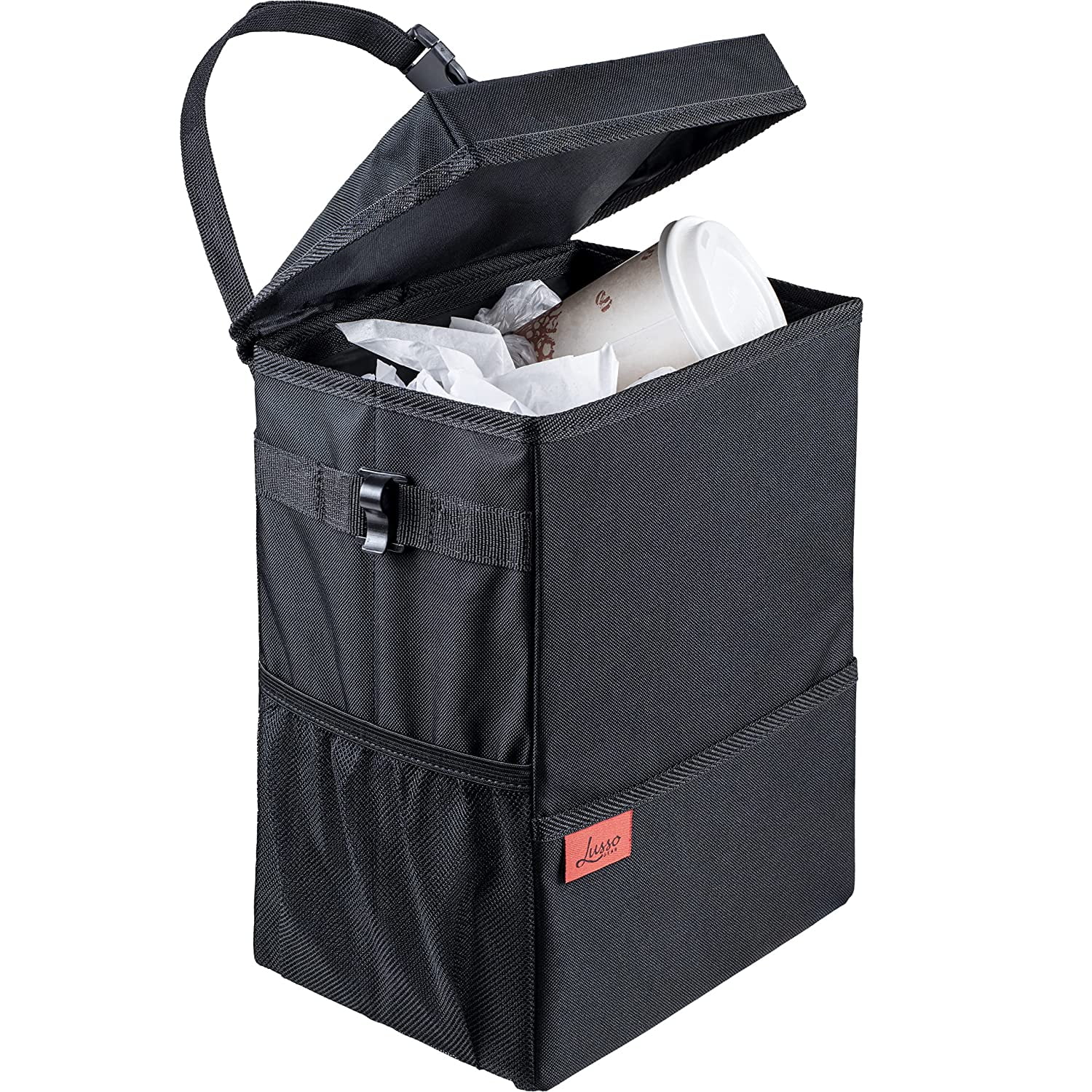 Lusso Gear, Car Trash Can, 2.5 Gallon Leakproof, Flip Top Lid ...